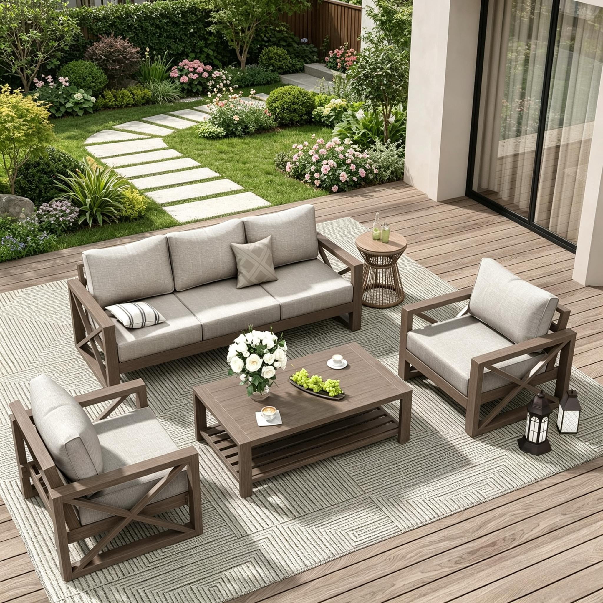 ELPOSUN Aluminum Outdoor Patio Furniture Set,6-Pieces Modern Metal ...