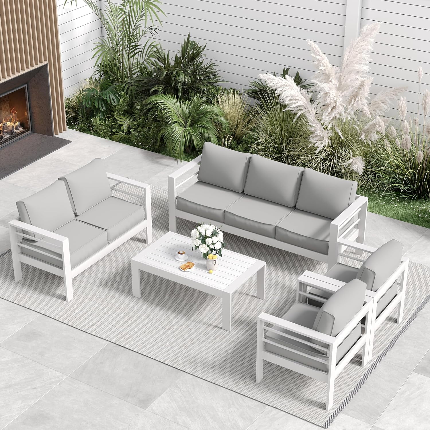 ELPOSUN 8Pcs Aluminum Patio Furniture Set, Modern Outdoor Conversation ...