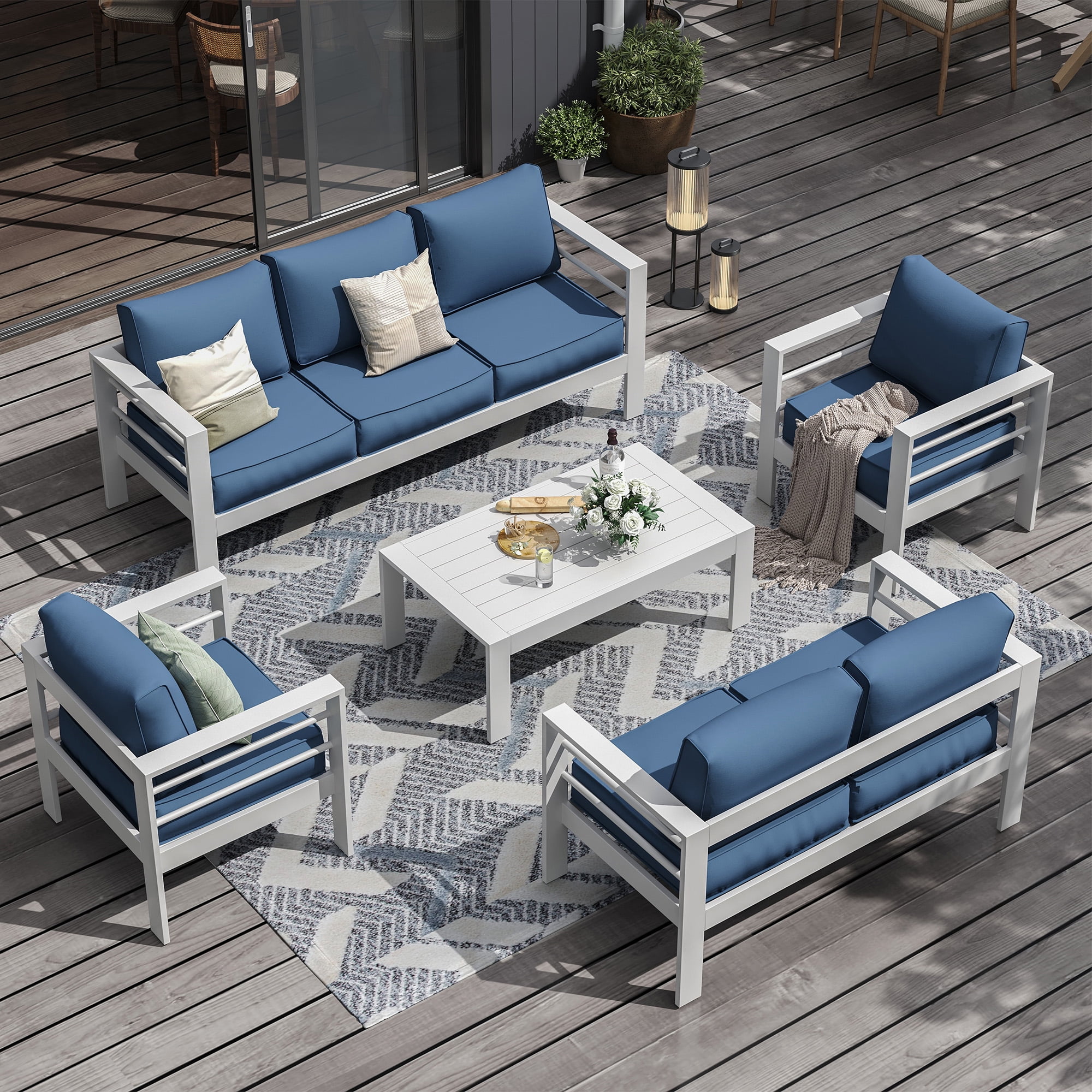 ELPOSUN Modern Aluminum Patio Furniture Set, Outdoor Couch & Chairs ...
