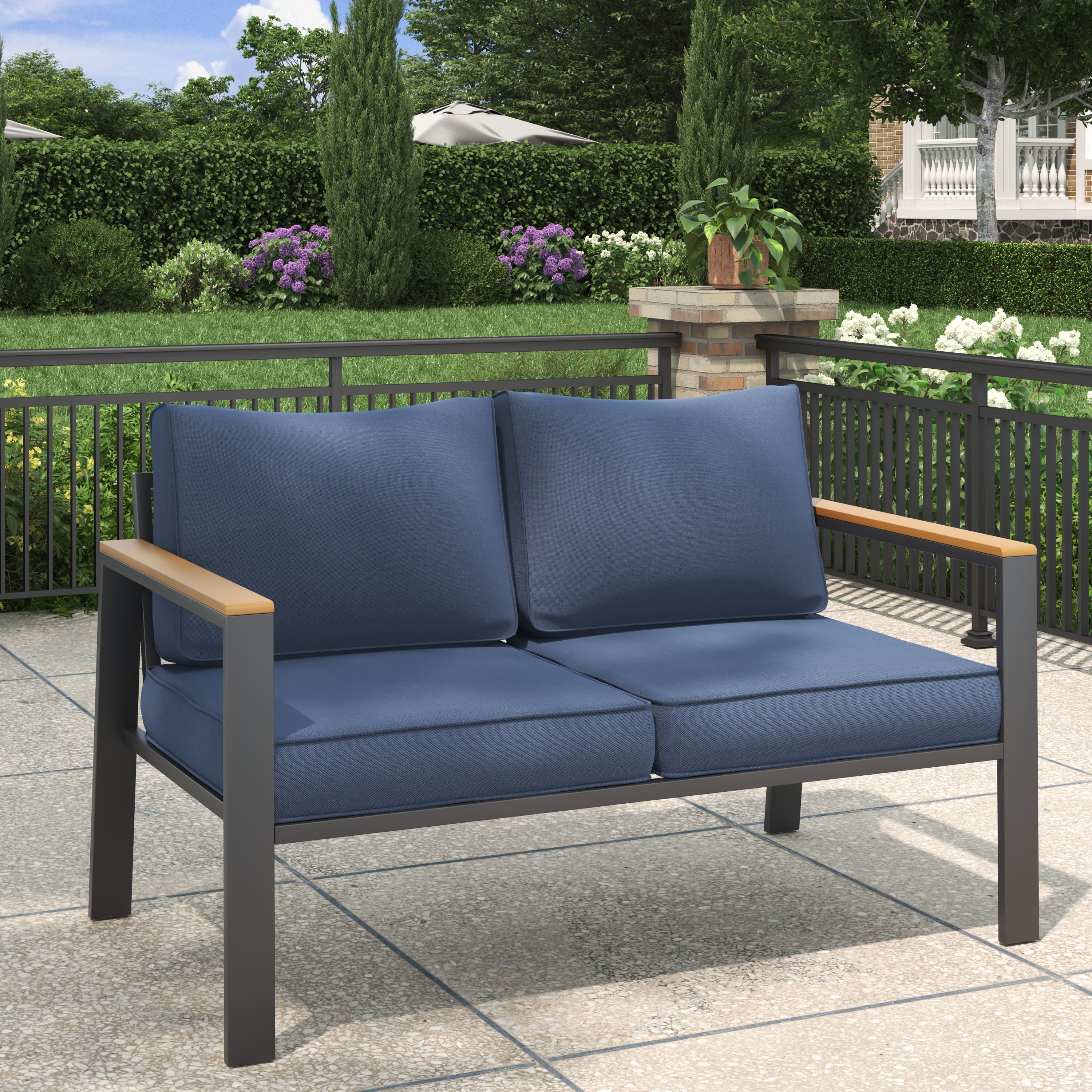 ELPOSUN Aluminum Patio Furniture Sofa,All-Weather Metal Outdoor Sofa ...