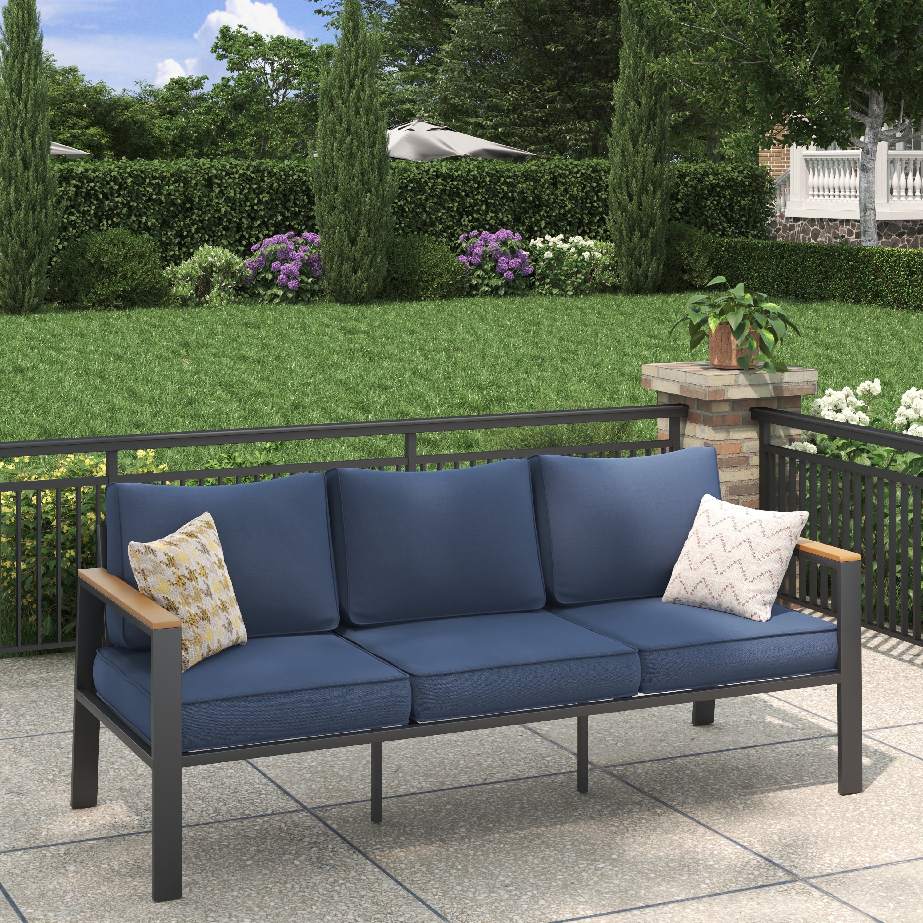 ELPOSUN Aluminum Patio Sofa, 3-Seat Outdoor Couch with Waterproof ...