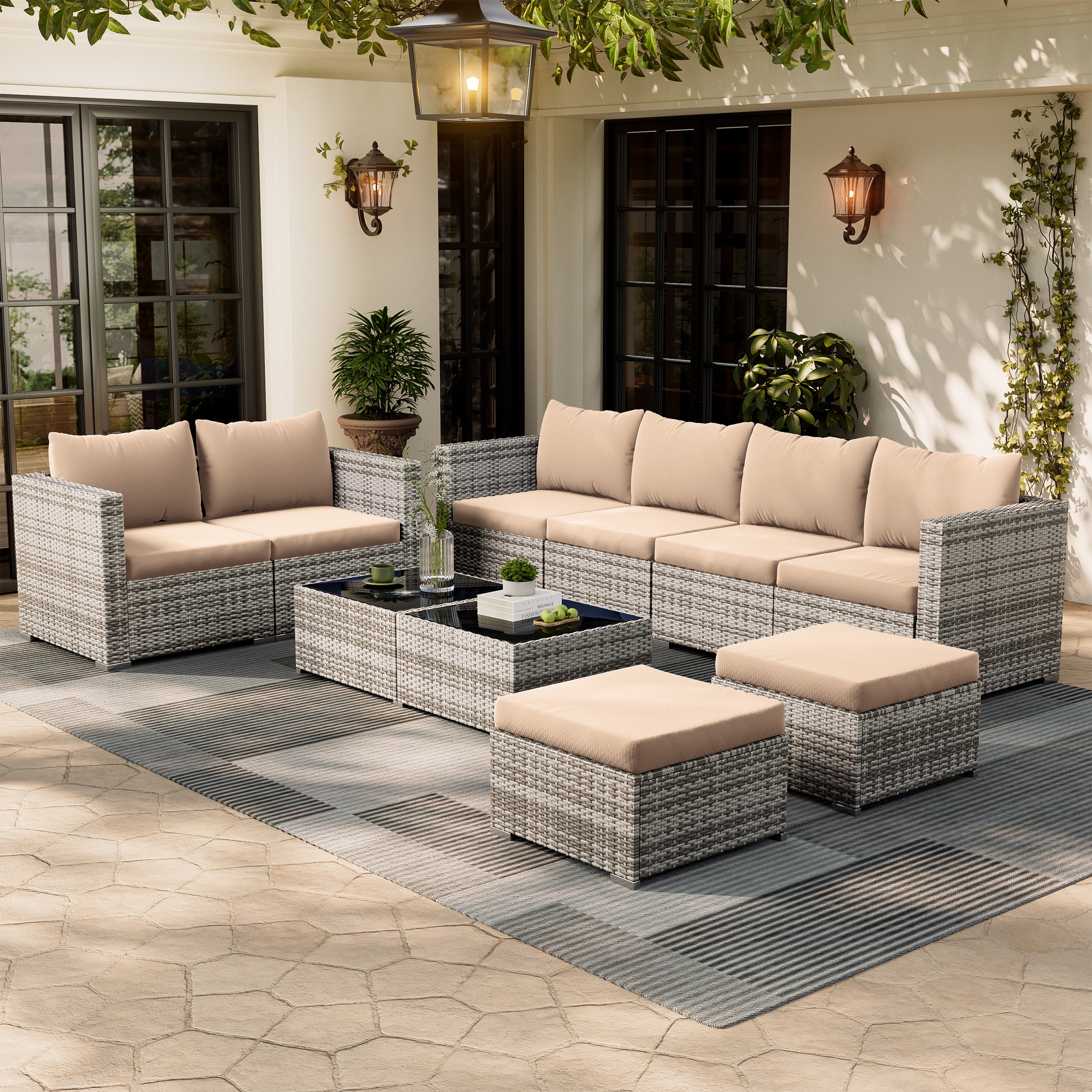 ELPOSUN Modular Patio Furniture Set 10 Pieces Outdoor Sectional Couch ...