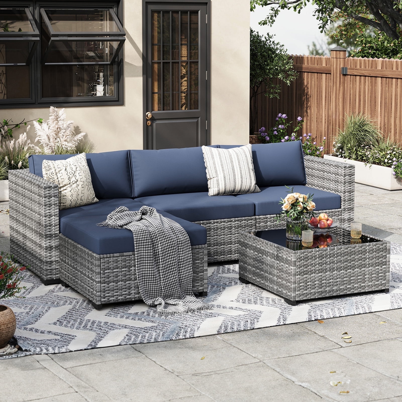 ELPOSUN Modular Patio Furniture Set 5 Pieces Outdoor Sectional Couch ...