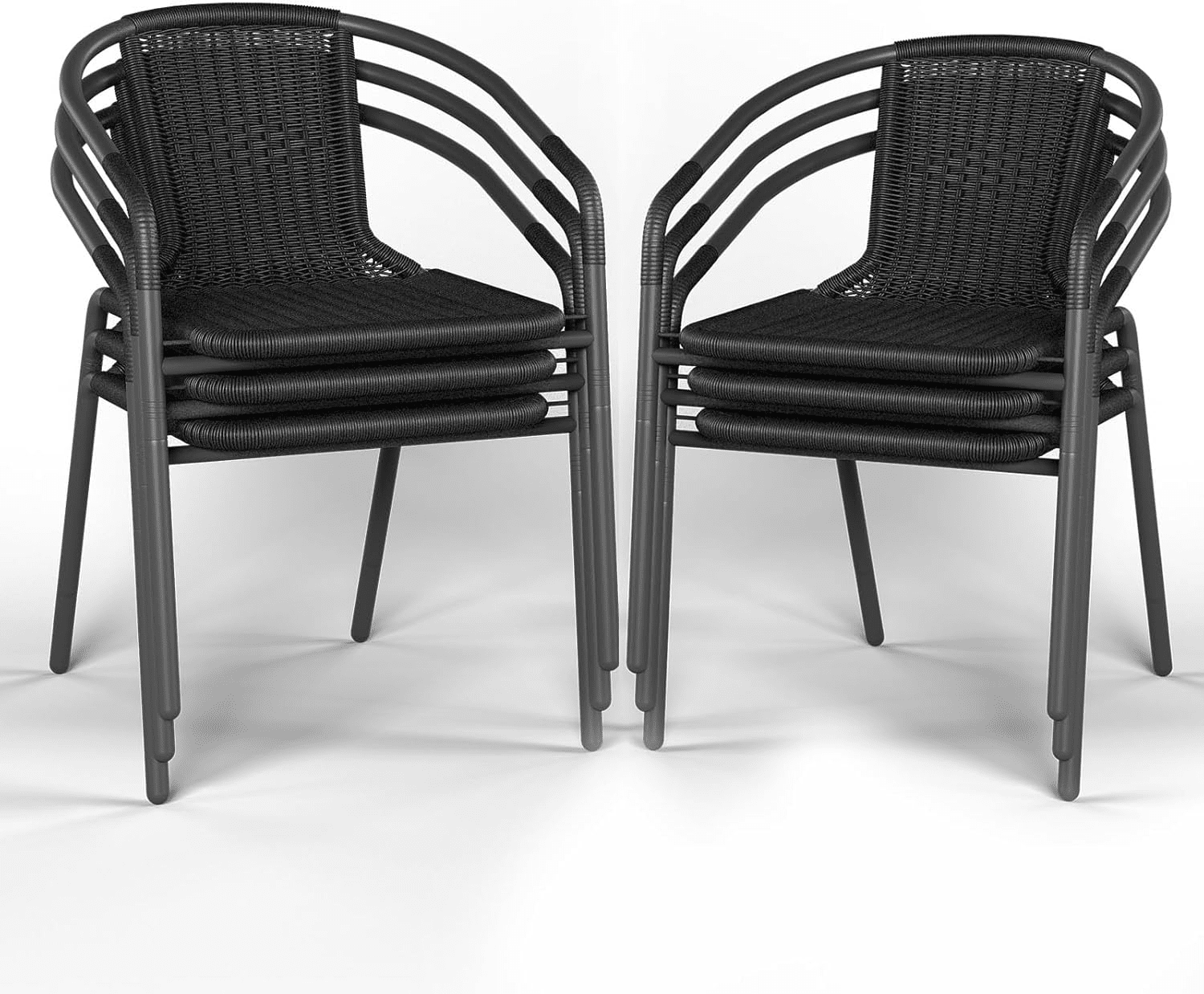 ELPOSUN Outdoor Dining Chairs Set of 6, Black Wicker Rattan, Stackable ...