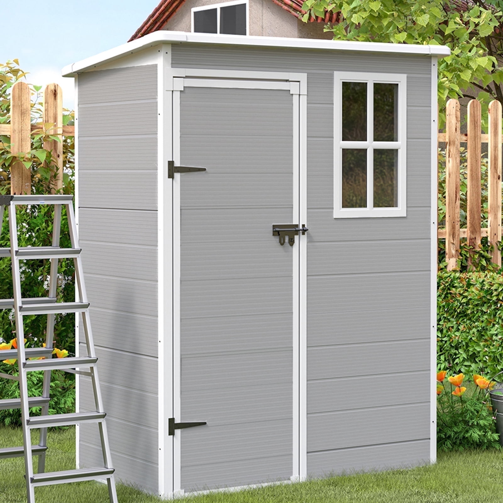 ELPOSUN, Outdoor Storage Shed, 5x3 FT Resin, Lockable Door Garden ...