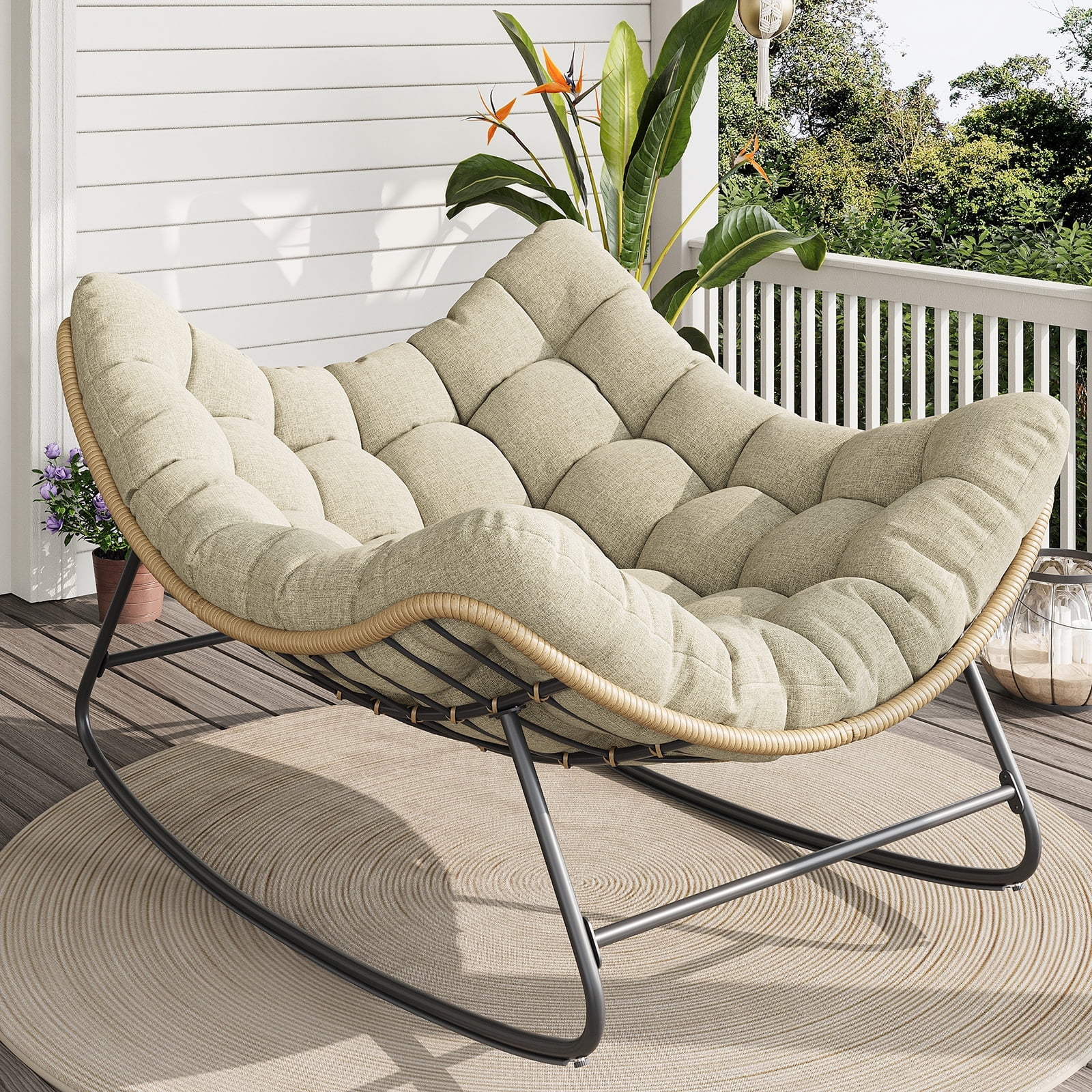 ELPOSUN Papasan Rocking Chair,Oversized Rattan Papasan Rocking Chair ...