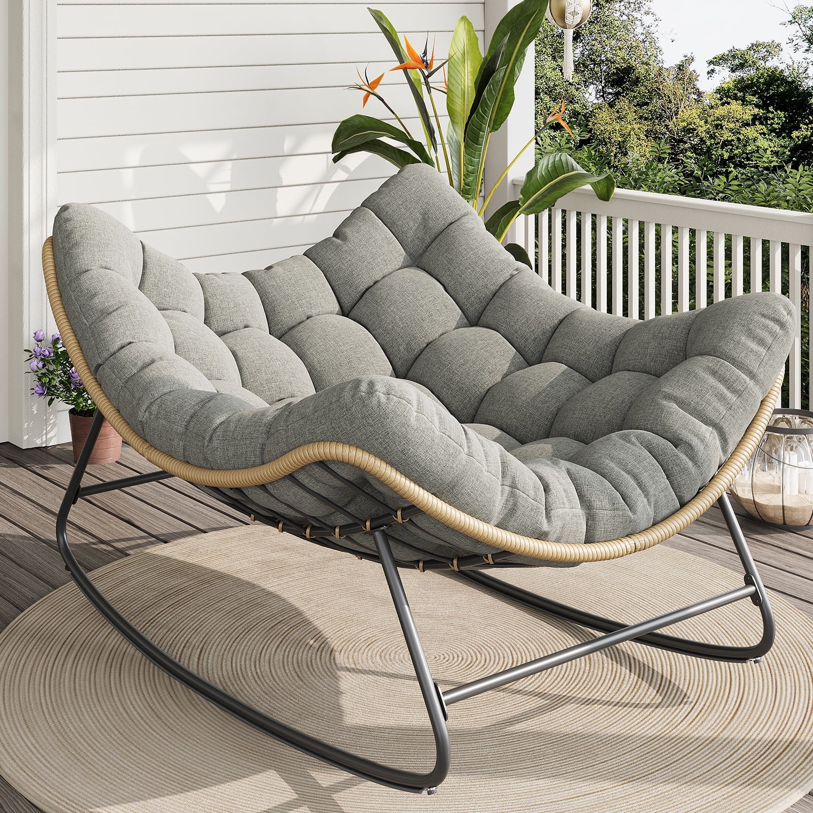 ELPOSUN Papasan Rocking Chair,Oversized Rattan Papasan Rocking Chair ...