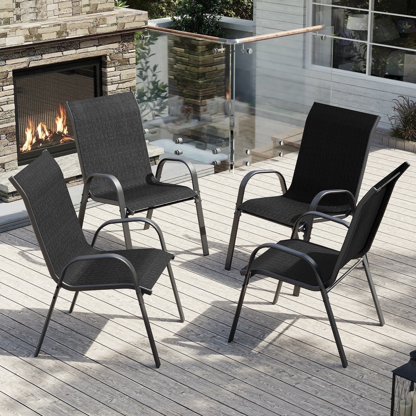 ELPOSUN Patio Chairs Set of 4, Outdoor Stackable Dining Chairs for All ...