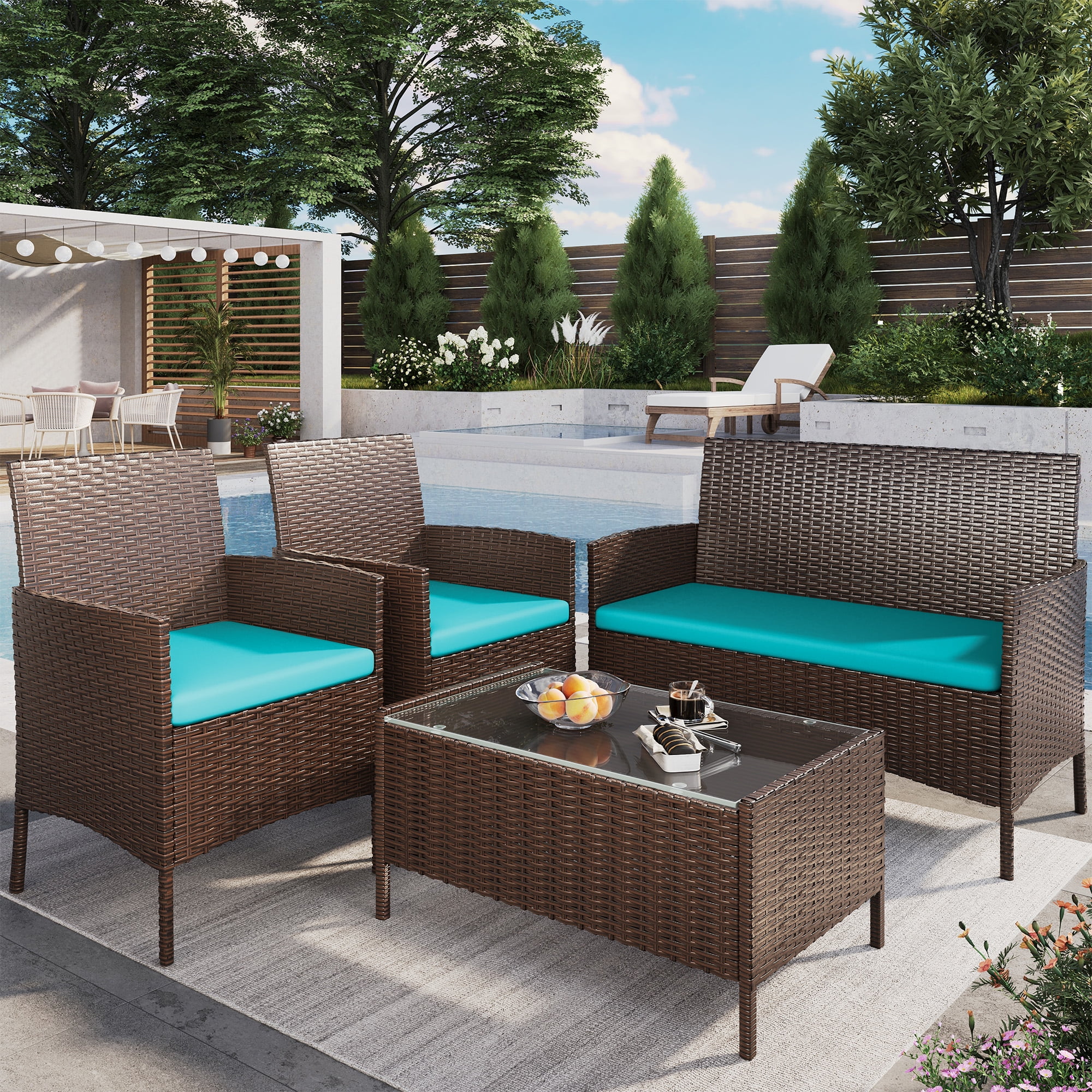 ELPOSUN Patio Furniture, 4 Piece Outdoor Wicker Rattan Chairs and ...