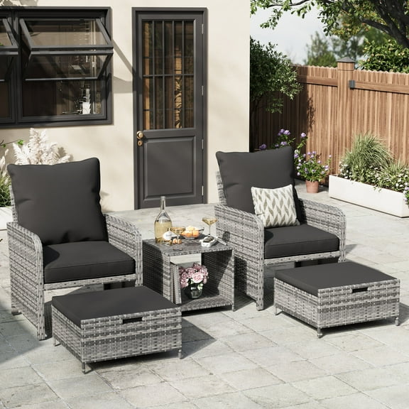 ELPOSUN 5-Piece Outdoor Rattan Patio Furniture Set, Conversation Chair ...