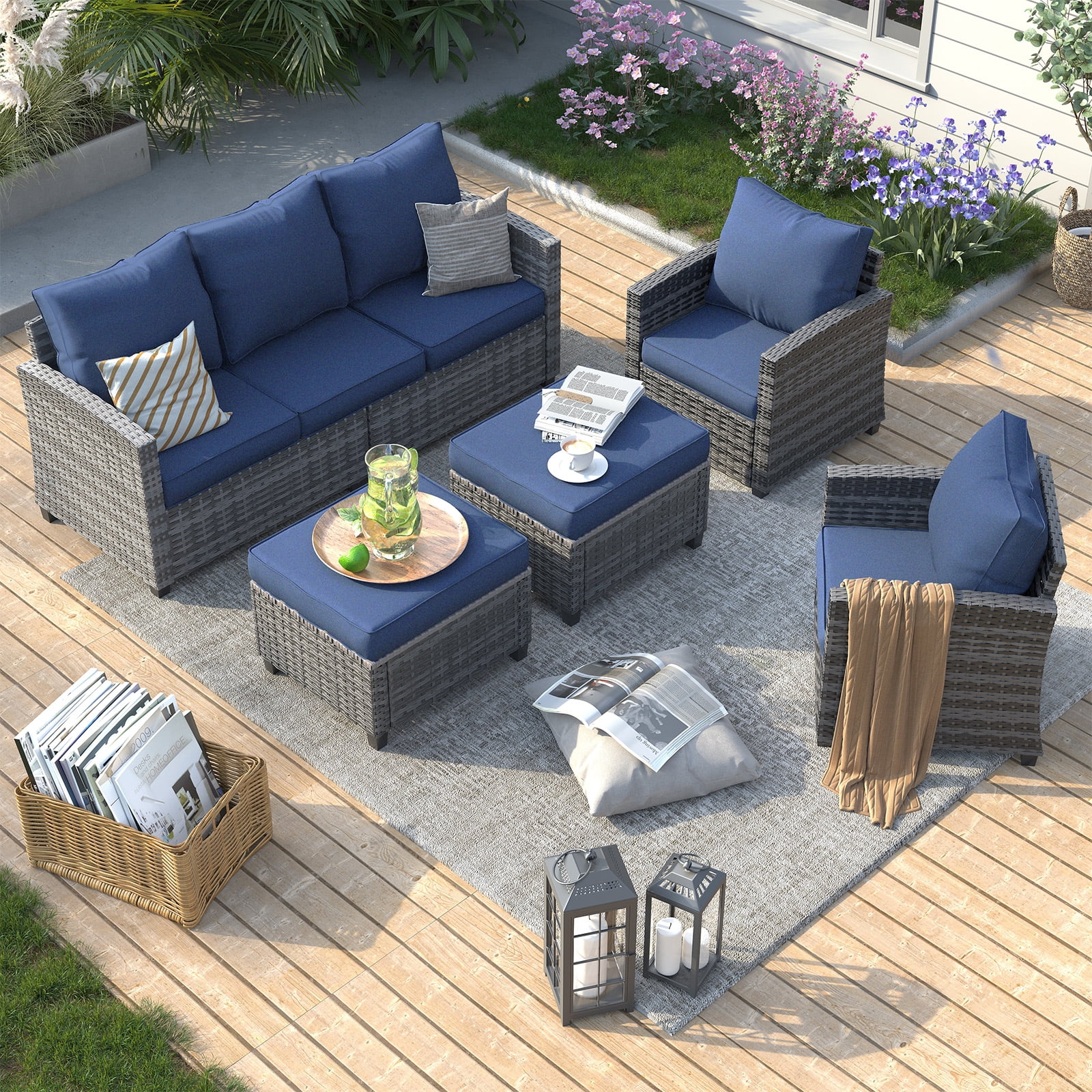 ELPOSUN Patio Furniture Set, 5 Pieces Outdoor Patio Sectional Sofa Set ...