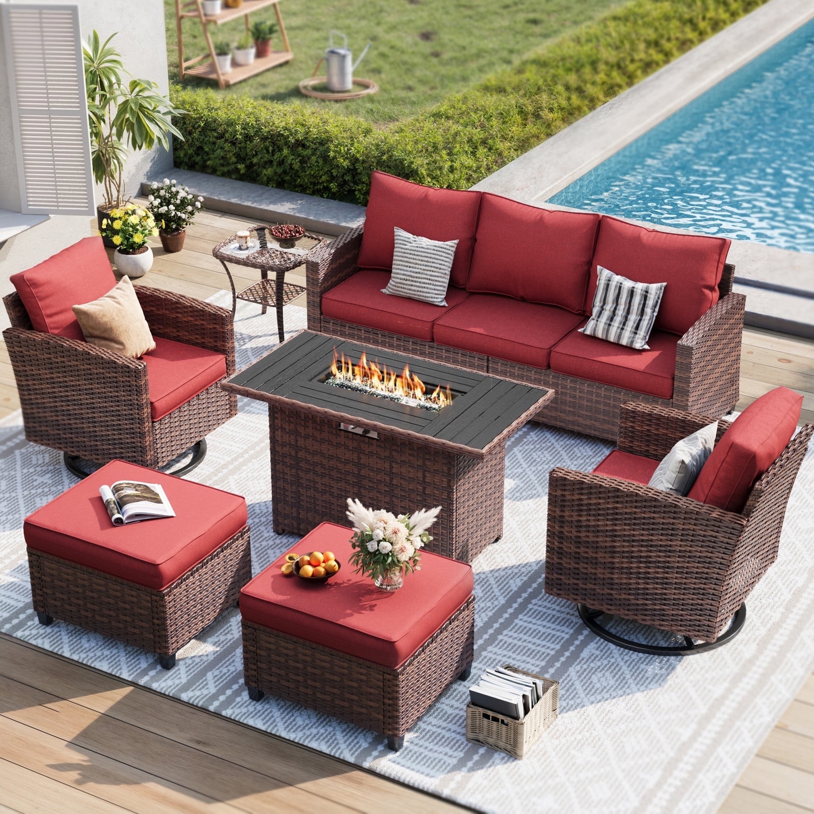 ELPOSUN Patio Furniture Set, 7 Pieces Outdoor Patio Set, All-Weather ...