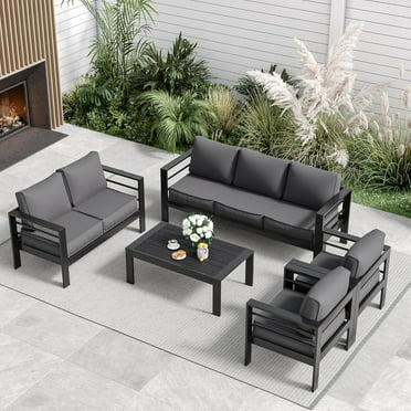 Poteban Aluminum Patio Furniture Set, Modern Metal Outdoor Patio ...