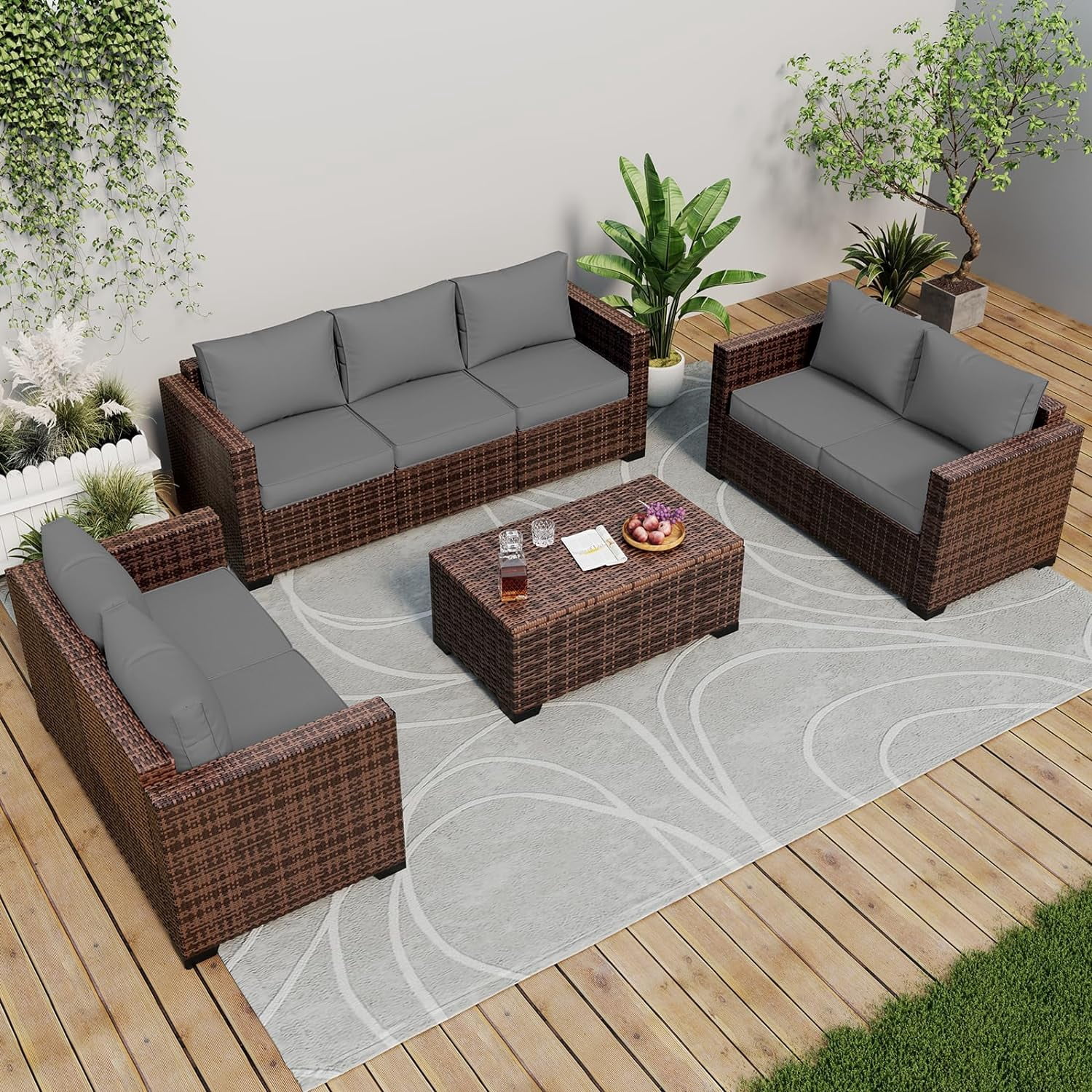 Elposun 8 Steel Sectional Outdoor Conversation Sets with Sofa and Table ...