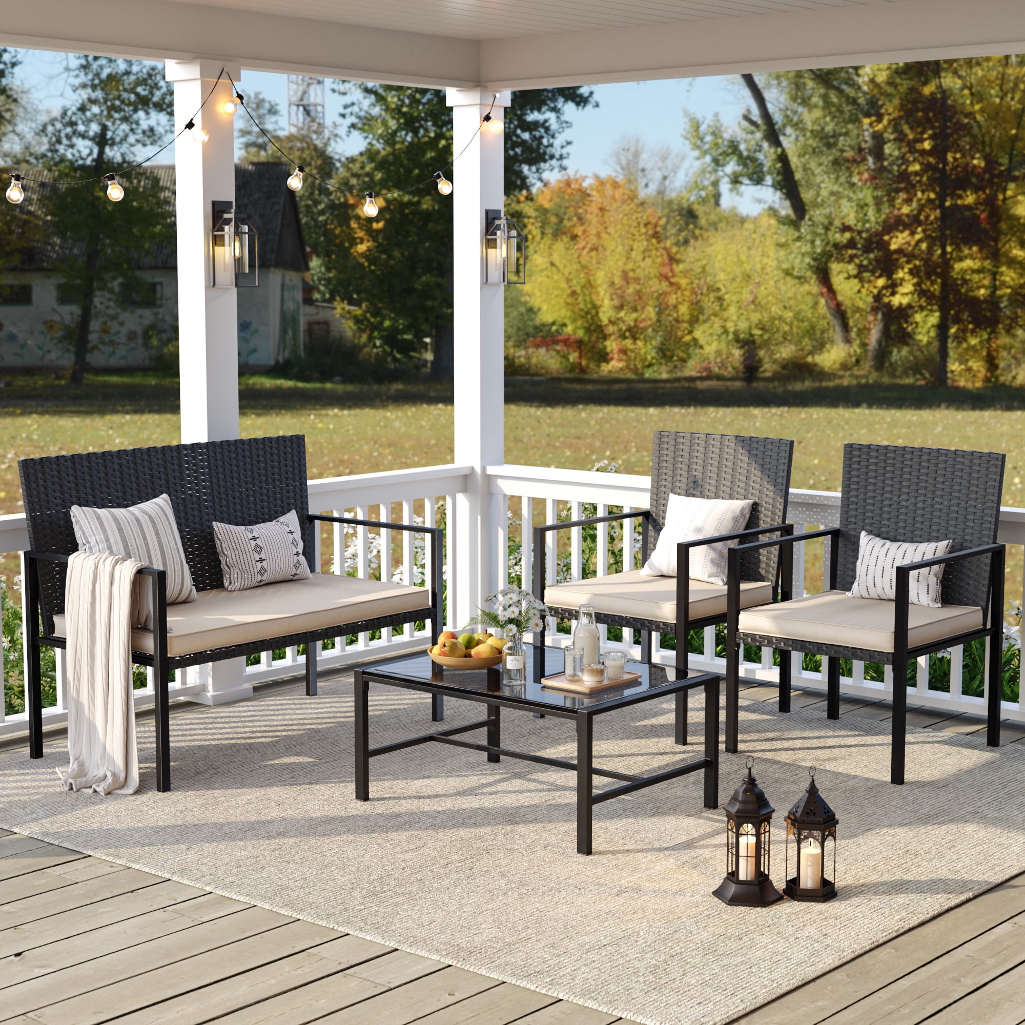 ELPOSUN Patio Furniture Sets for 4, 4 Pieces Patio Comversation Set ...