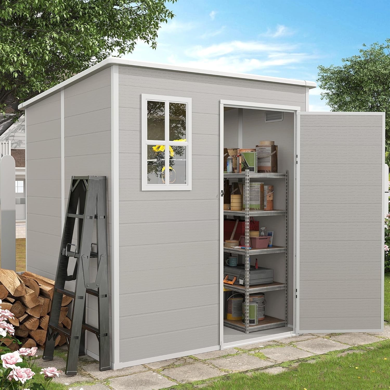 ELPOSUN 6x6 FT Resin Shed, Weather Resistant, Outdoor with Floor, Vents ...