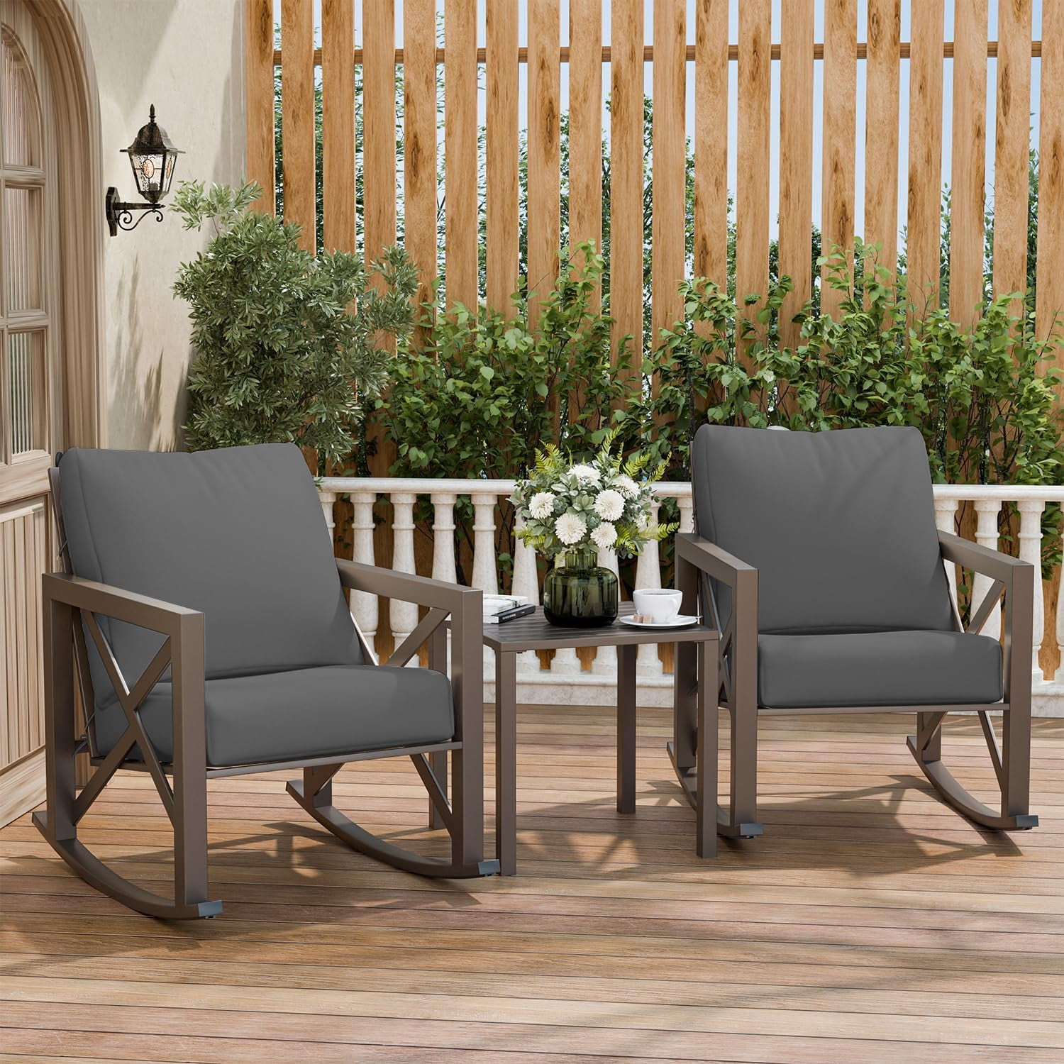 ELPOSUN Rocking Bistro Set, 3 Piece Outdoor Patio Furniture Set with 2 ...