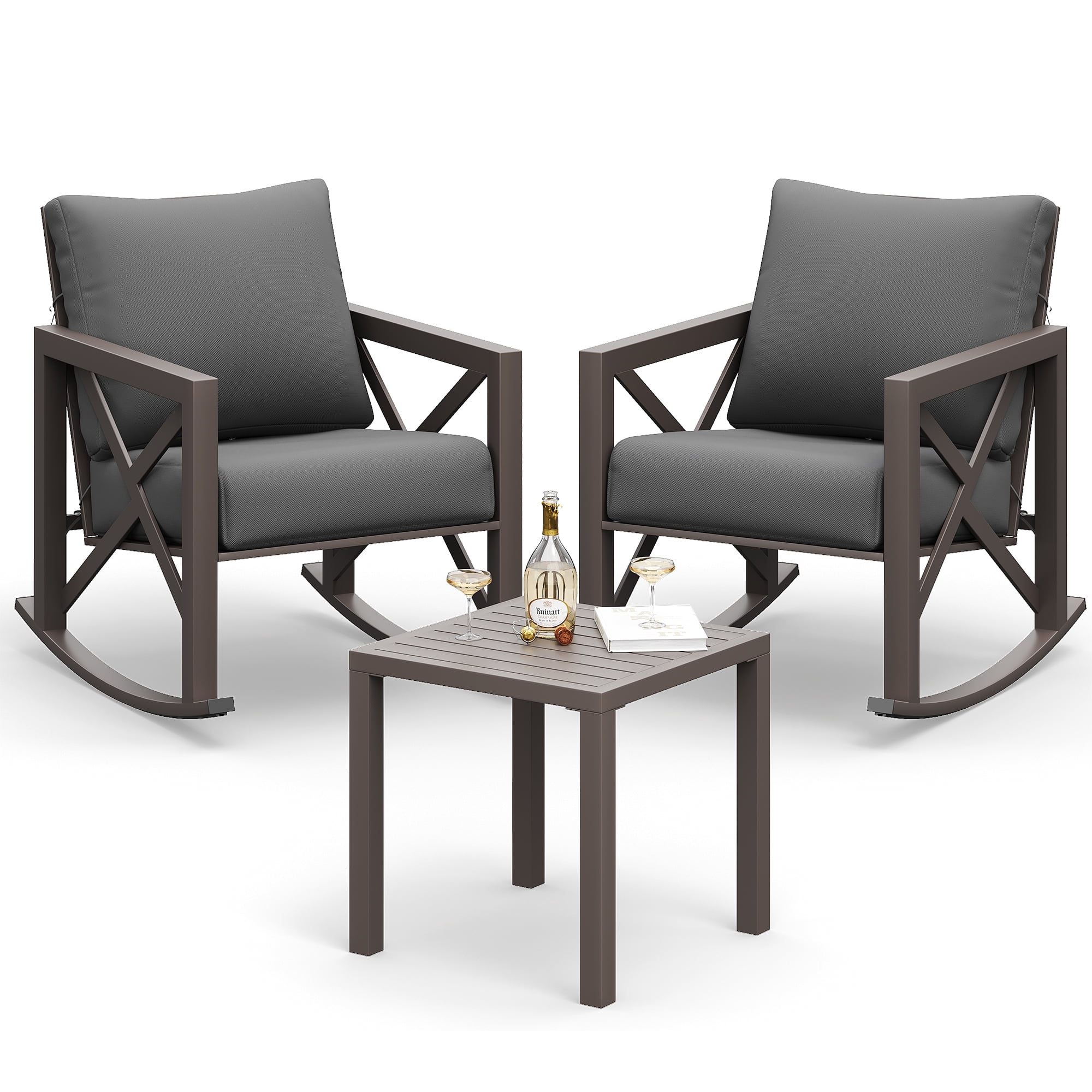ELPOSUN Rocking Bistro Set, 3 Piece Outdoor Patio Furniture Set with 2 ...