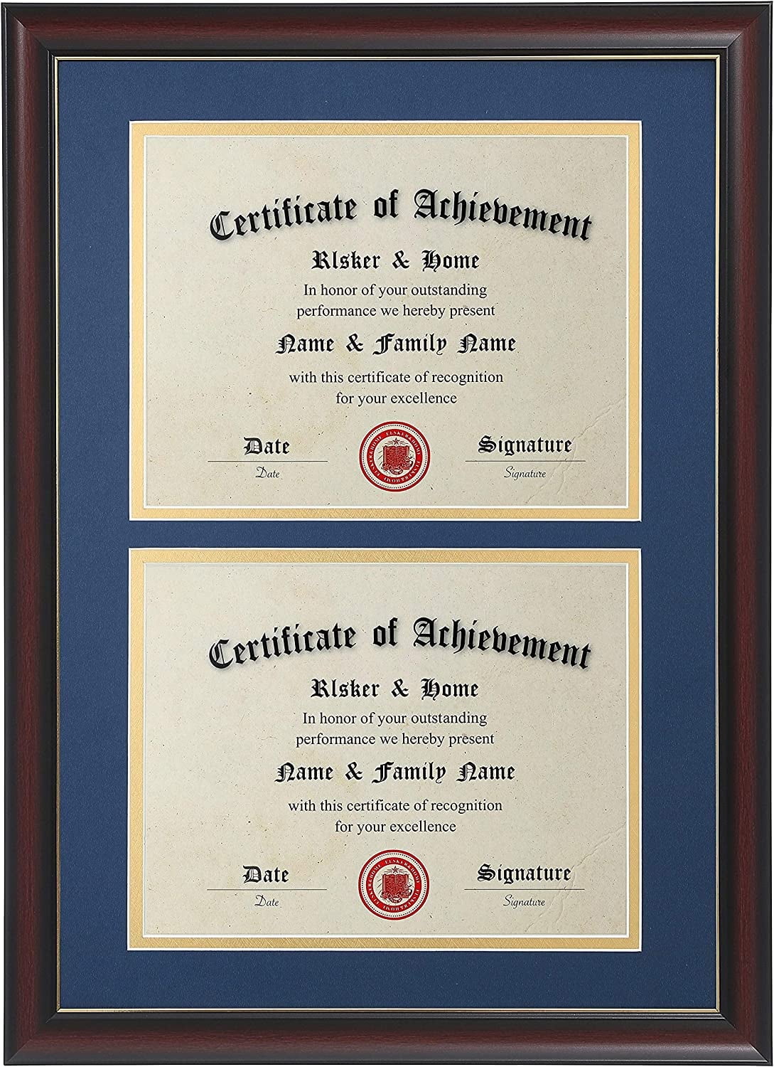 ELSKER&HOME Double Certificate Frame-Cherry Wood Color Golden Rim- 2.0 ...