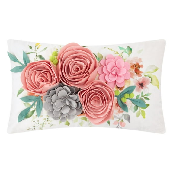 ELSKERJW 3D Rose Flower Throw Pillow Cover Lumbar Valentines Romantic ...