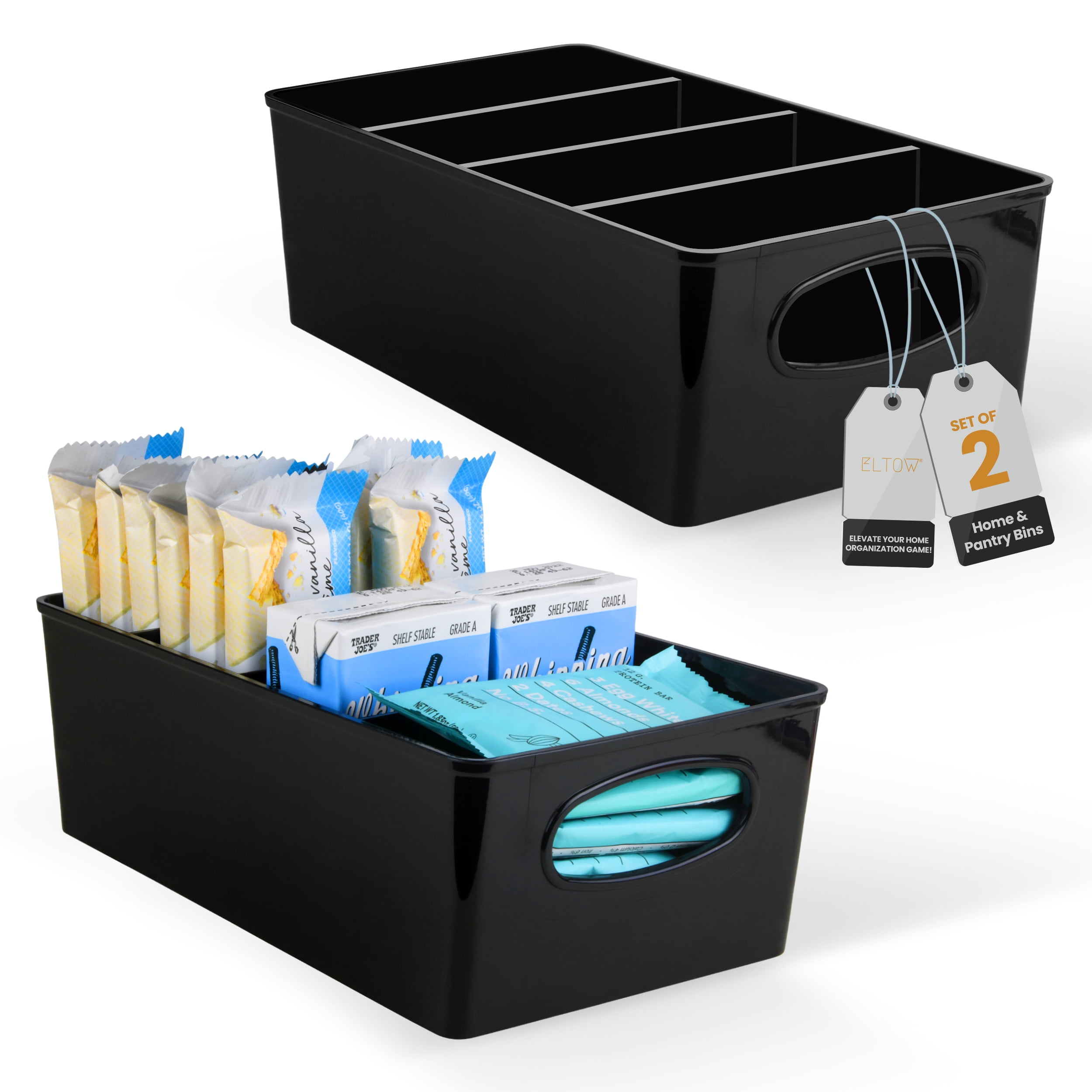 ELTOW Pantry Bins for Food Organization and Storage, Black, Pack of 2 ...