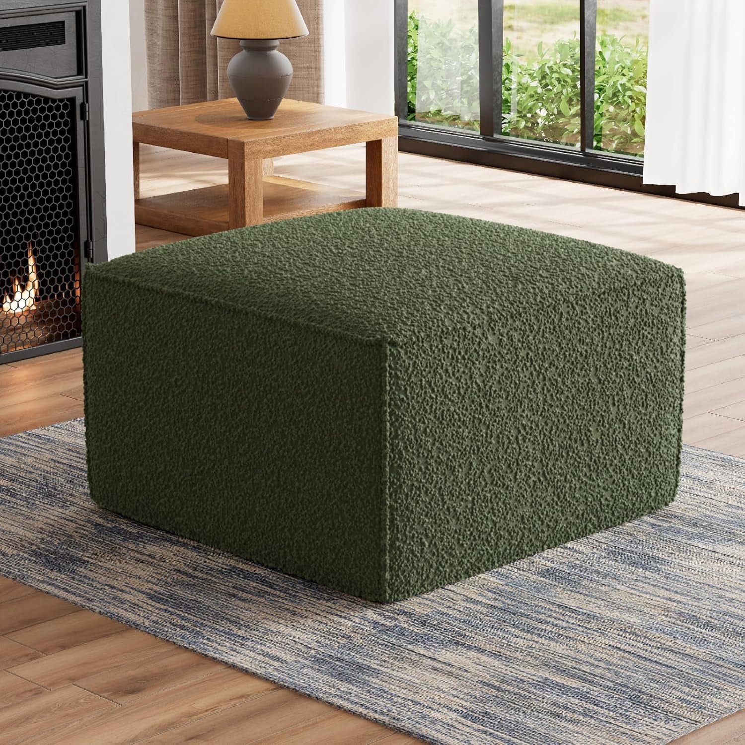 ELUCHANG Square Ottoman Foot Rest, Soft Boucle Fabric Foot Stool for ...