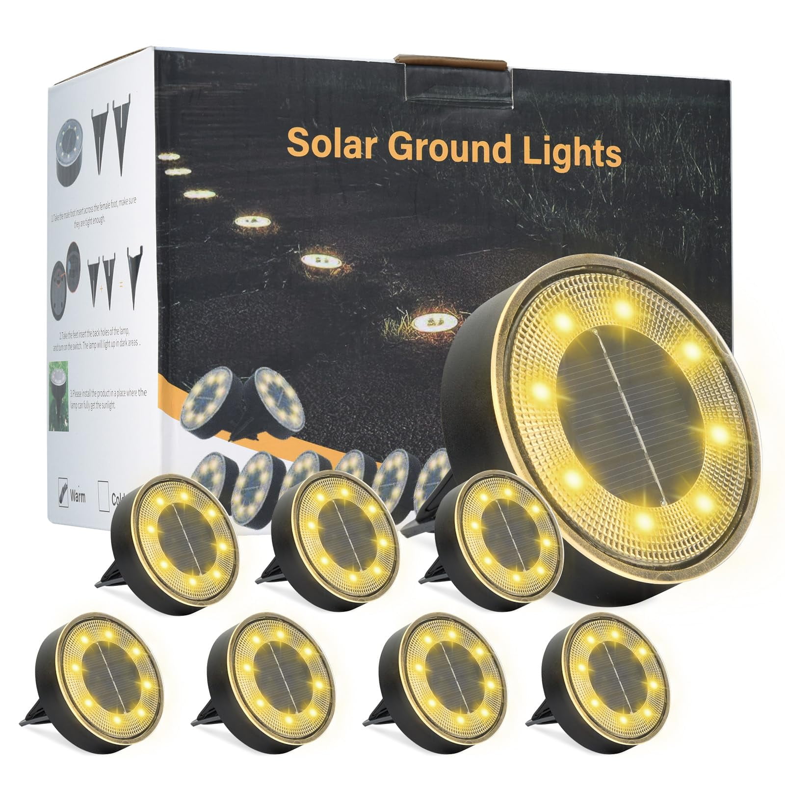 ELUTENG Solar for Outside, 8 Pack Solar with IP68 Waterproof, 8 LED ...