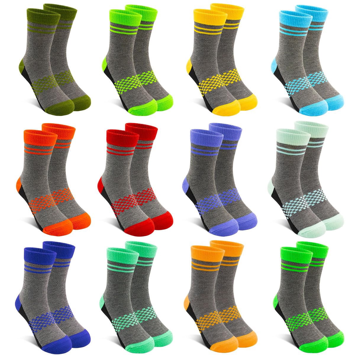 ELUTONG Boys Girls Crew Socks, 12 pairs Athletic Colorful Socks for ...
