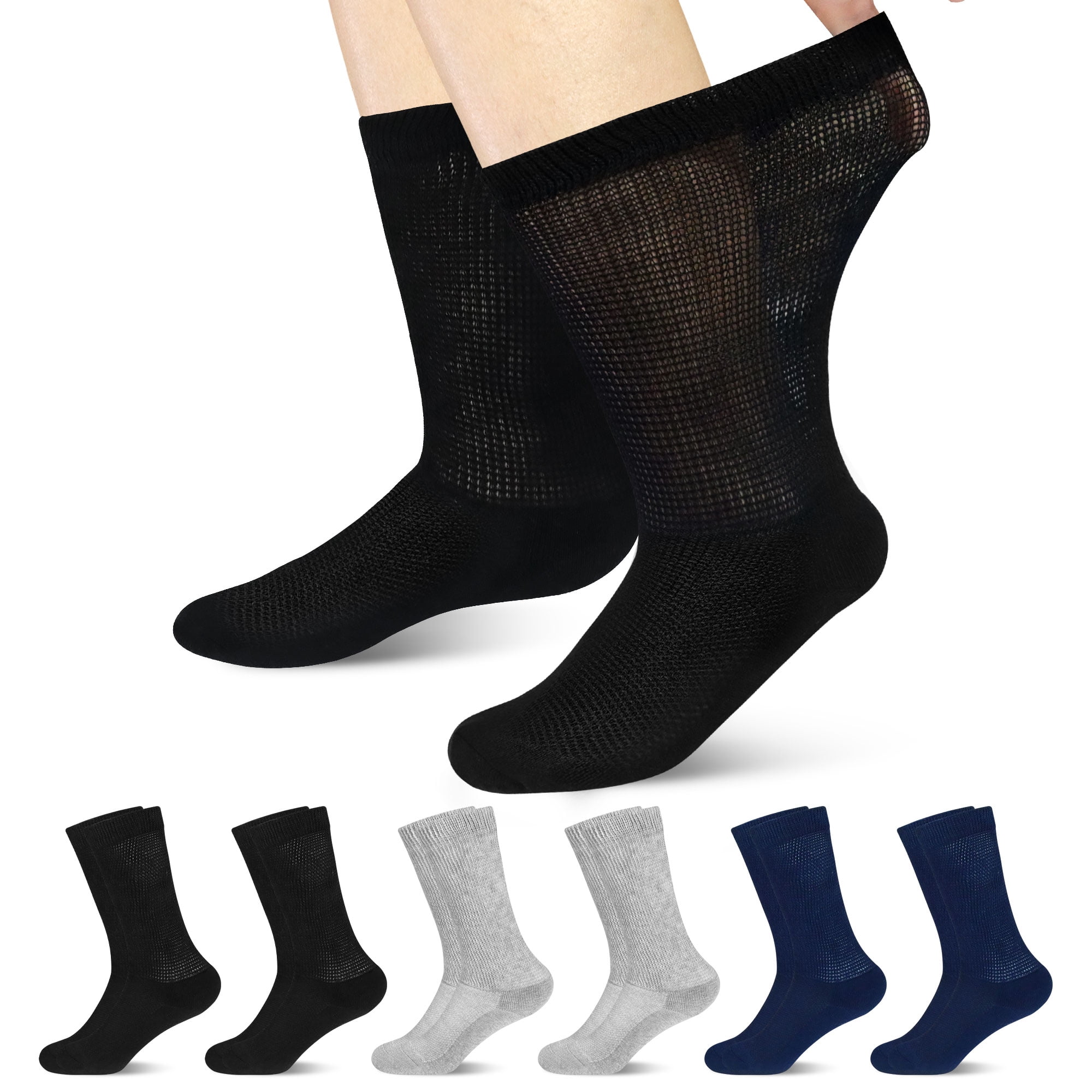 ELUTONG Mens Diabetic Socks 6 Pairs Extra Wide Loose Socks for Swollen ...