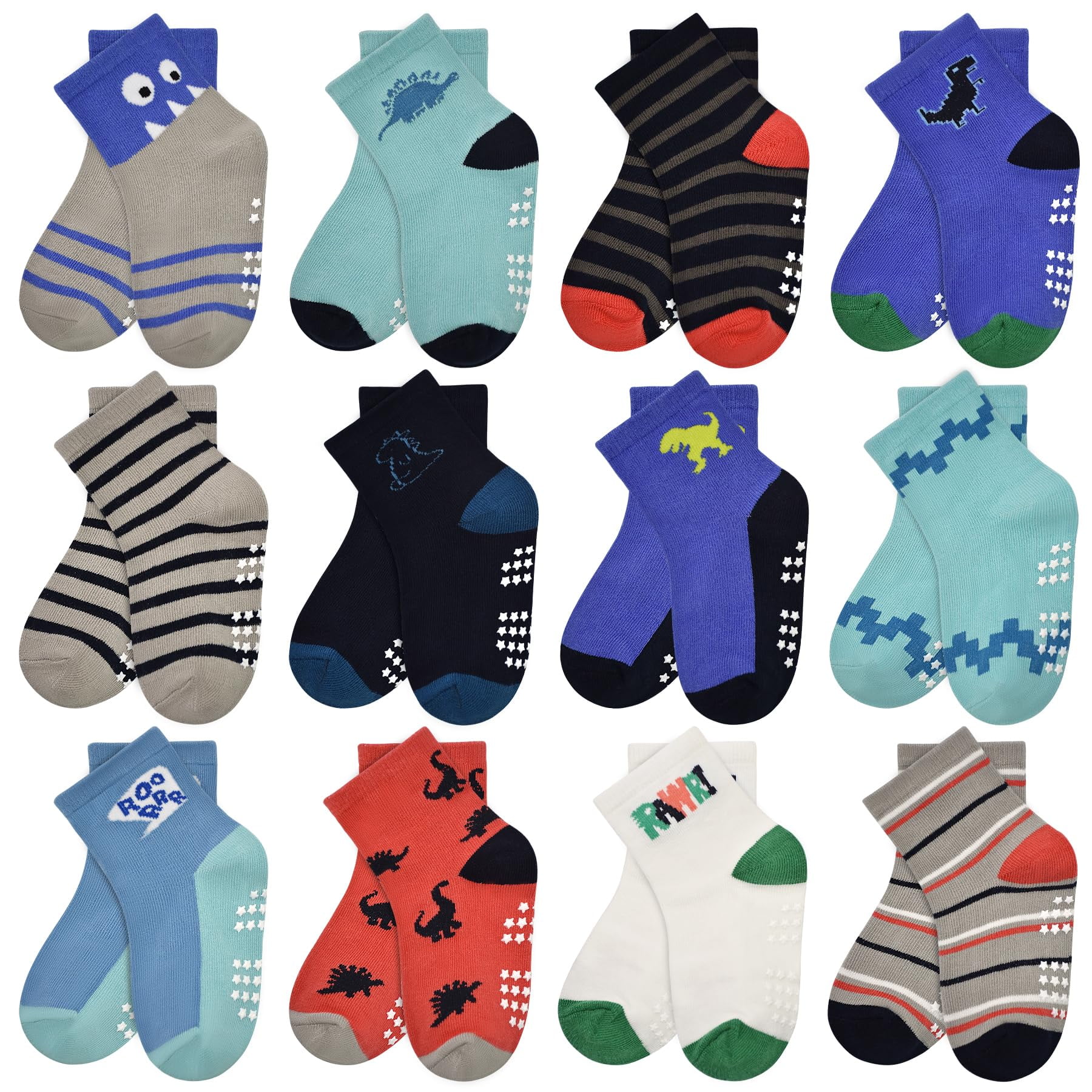 ELUTONG Toddler Socks with Grips Boys Non Slip Anti Skid Crew Socks 12 ...