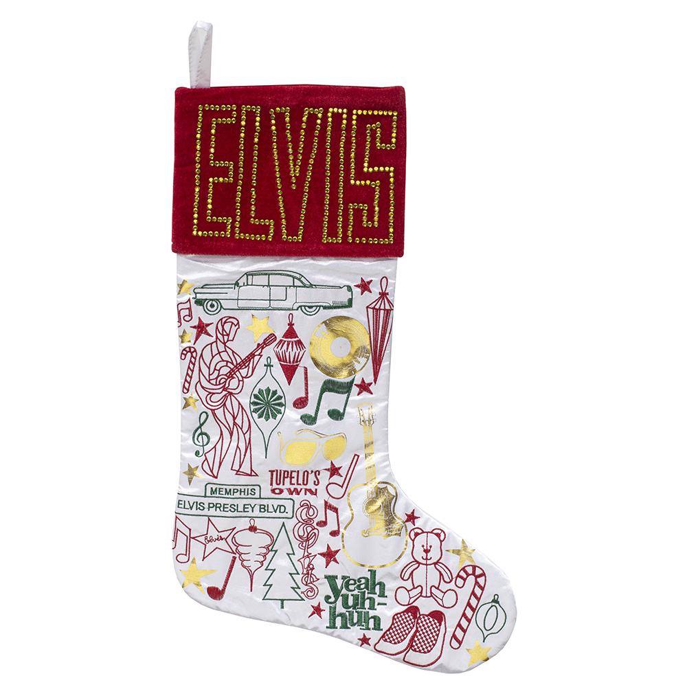 22" Red & White Embroidered Christmas Tree Stocking with Rhinestones ...