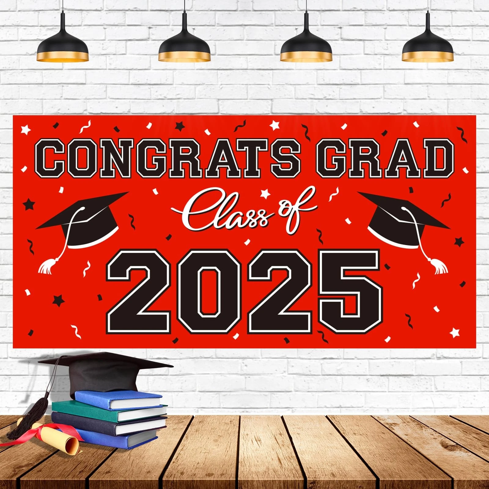 ELVY- 2025 Graduation Party Backdrop 65" X 32.7" Red Congrats Grad ...