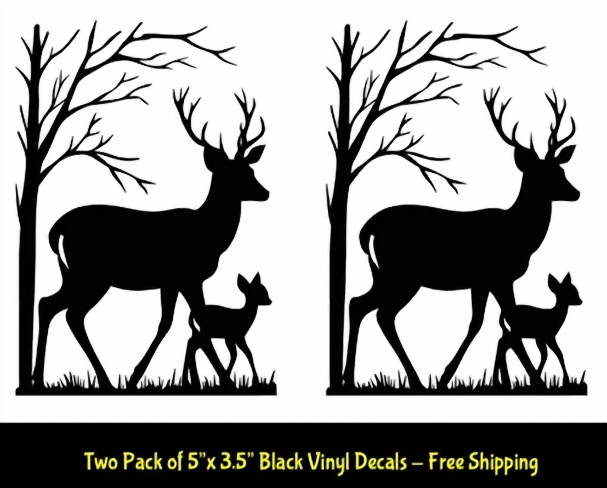 ELVY- Buck & Fawn Deer Two Pack 5" Black Vinyl Decals Car Tablet Window ...