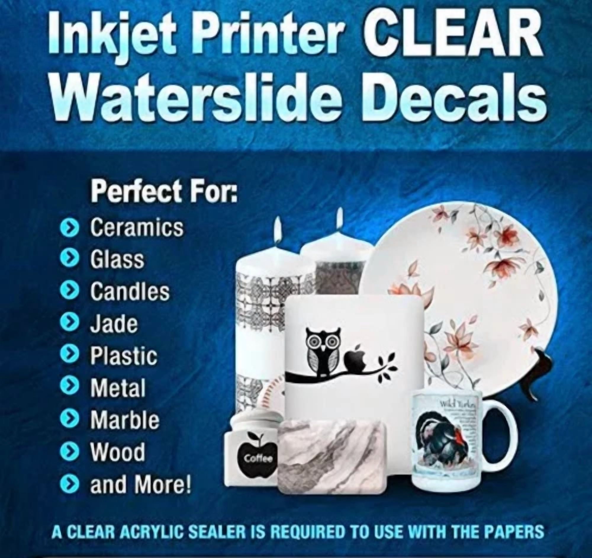 ELVY- Inkjet Waterslide Decal Paper Clear Water Slide Transfer 8.5"X5.5 ...