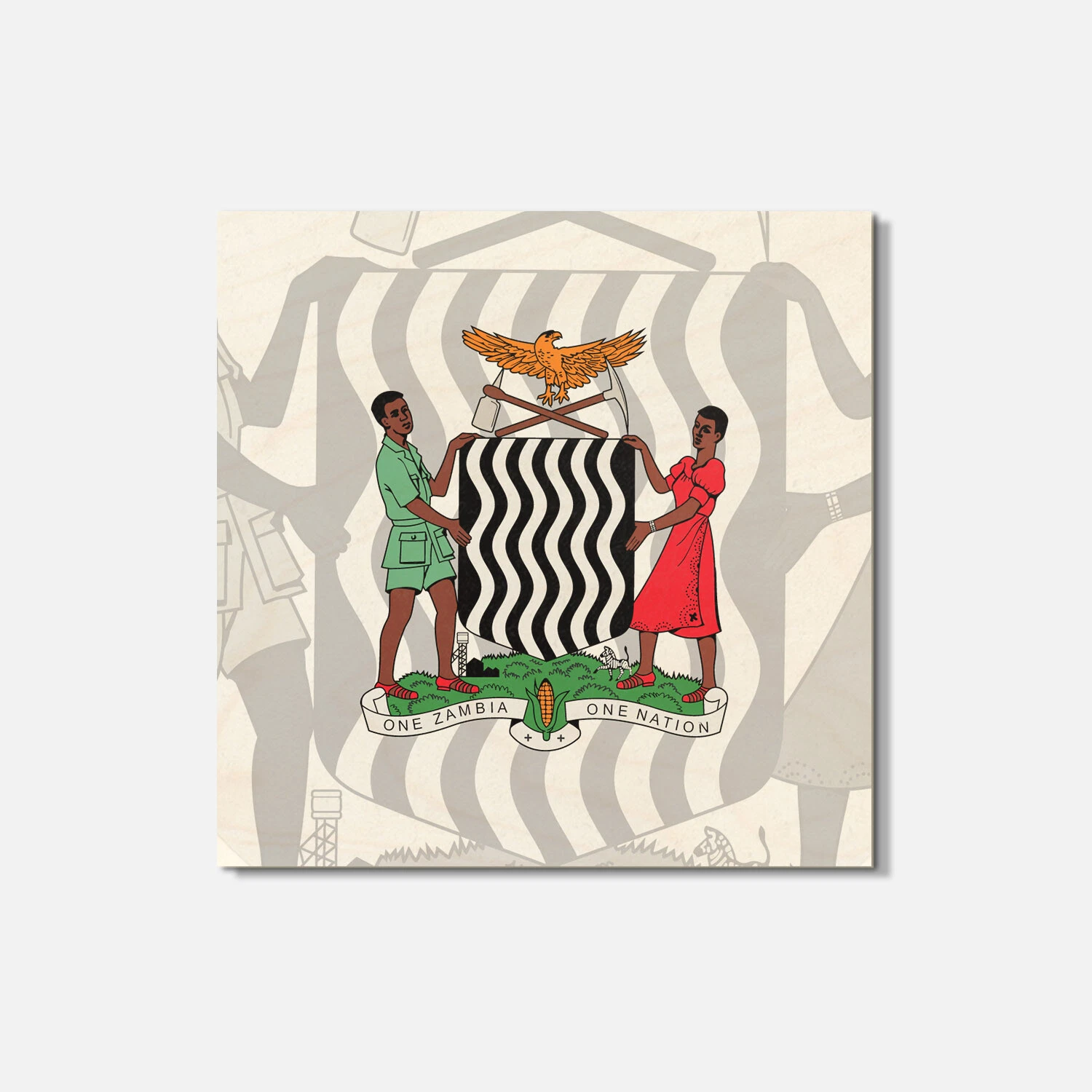 ELVY- Zambia Coat Of Arms 4'' X 4'' Square Wooden Coaster - Walmart.com