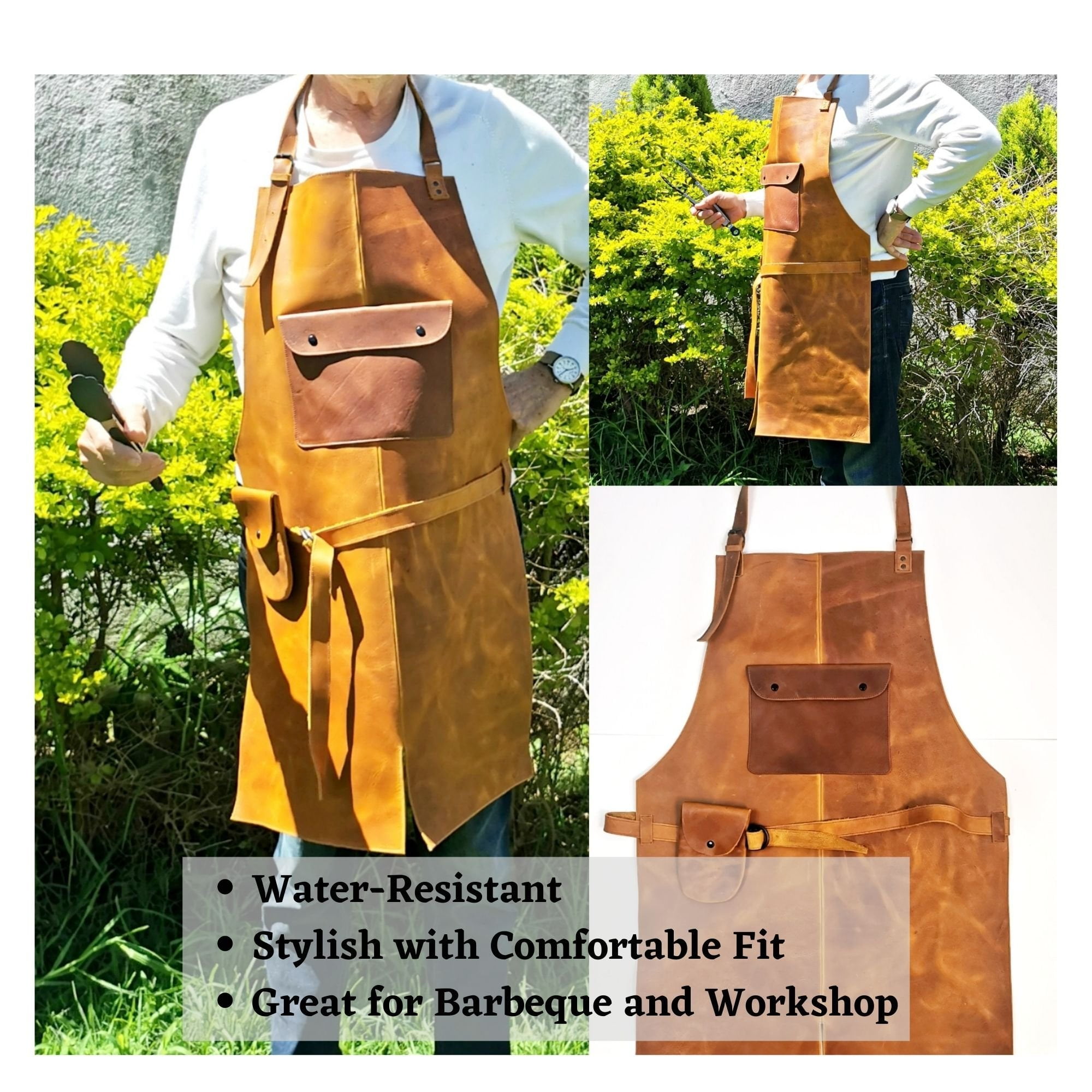 ELW Full Grain Leather Apron-Chest Pouch with Side Pocket, BBQ Apron ...