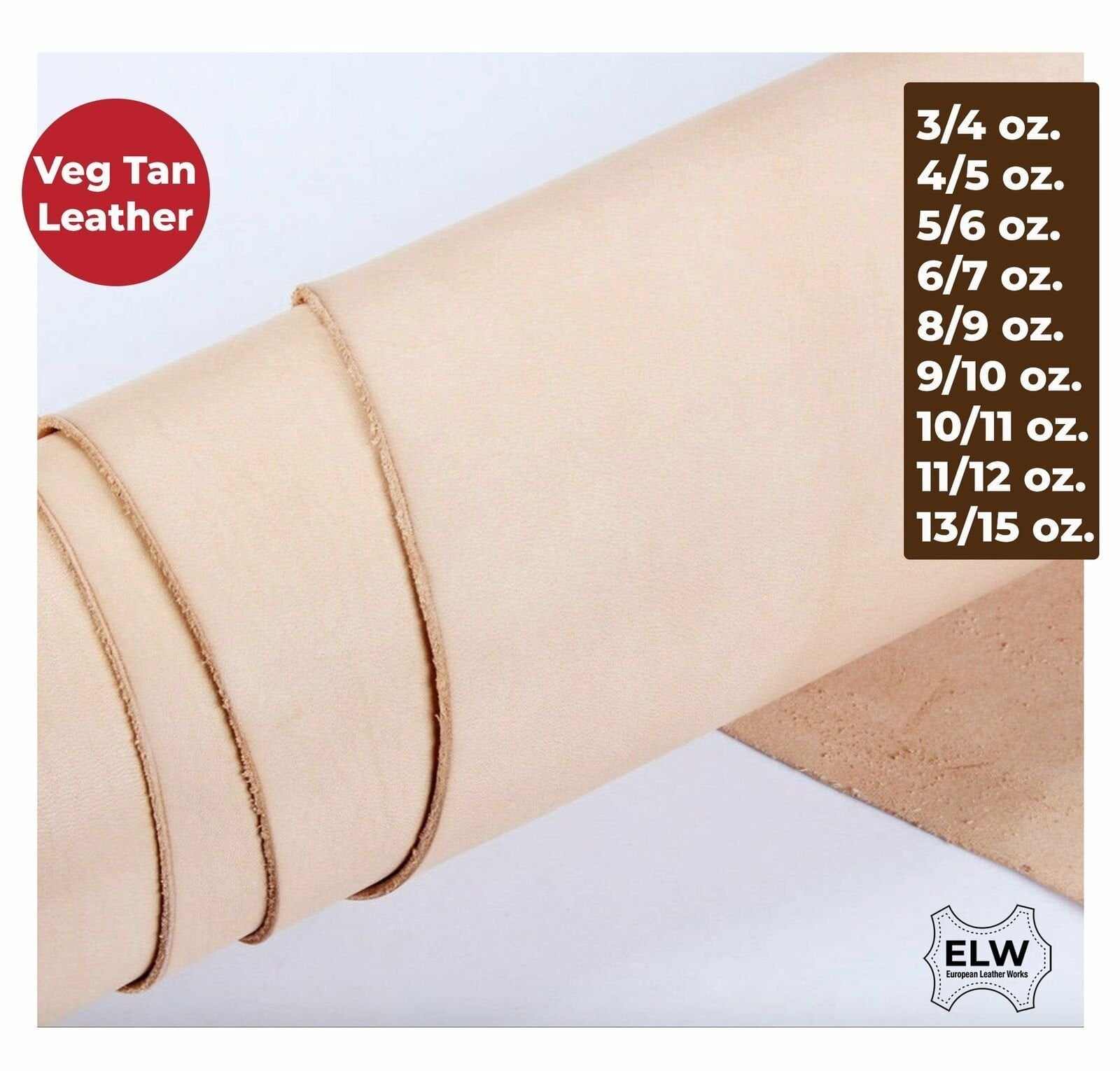 ELW Vegetable Tanned Import Tooling Leather 5/6 oz. 2-2.4 mm Thickness ...