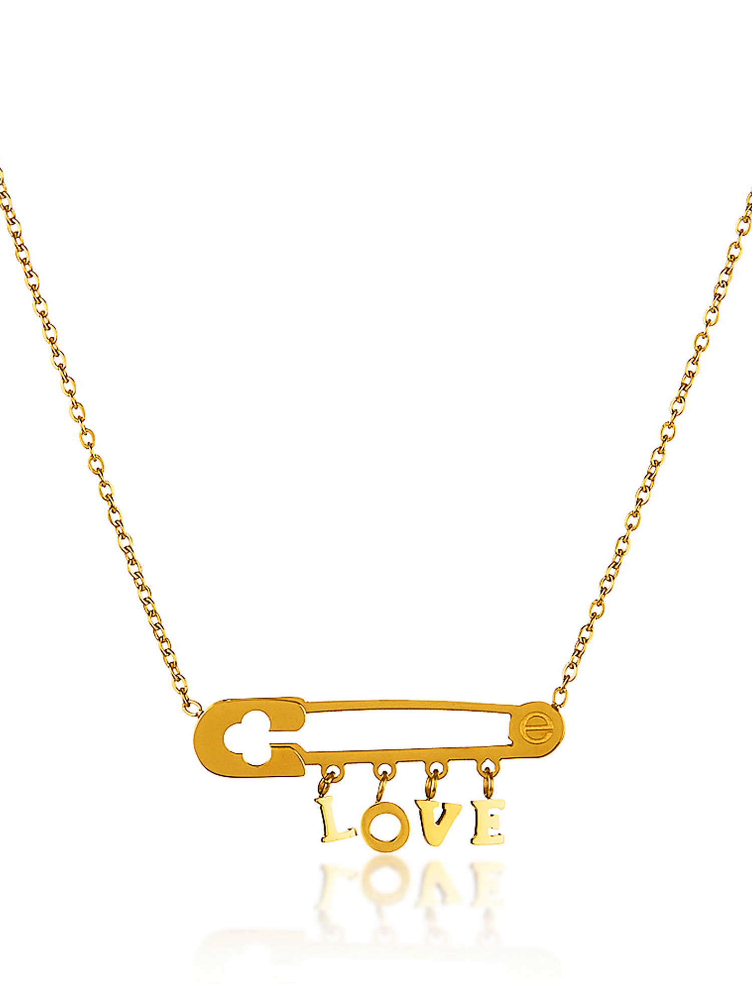 ELYA Gold Plated Love Safety Pin Stainless Steel Necklace - 18 ...