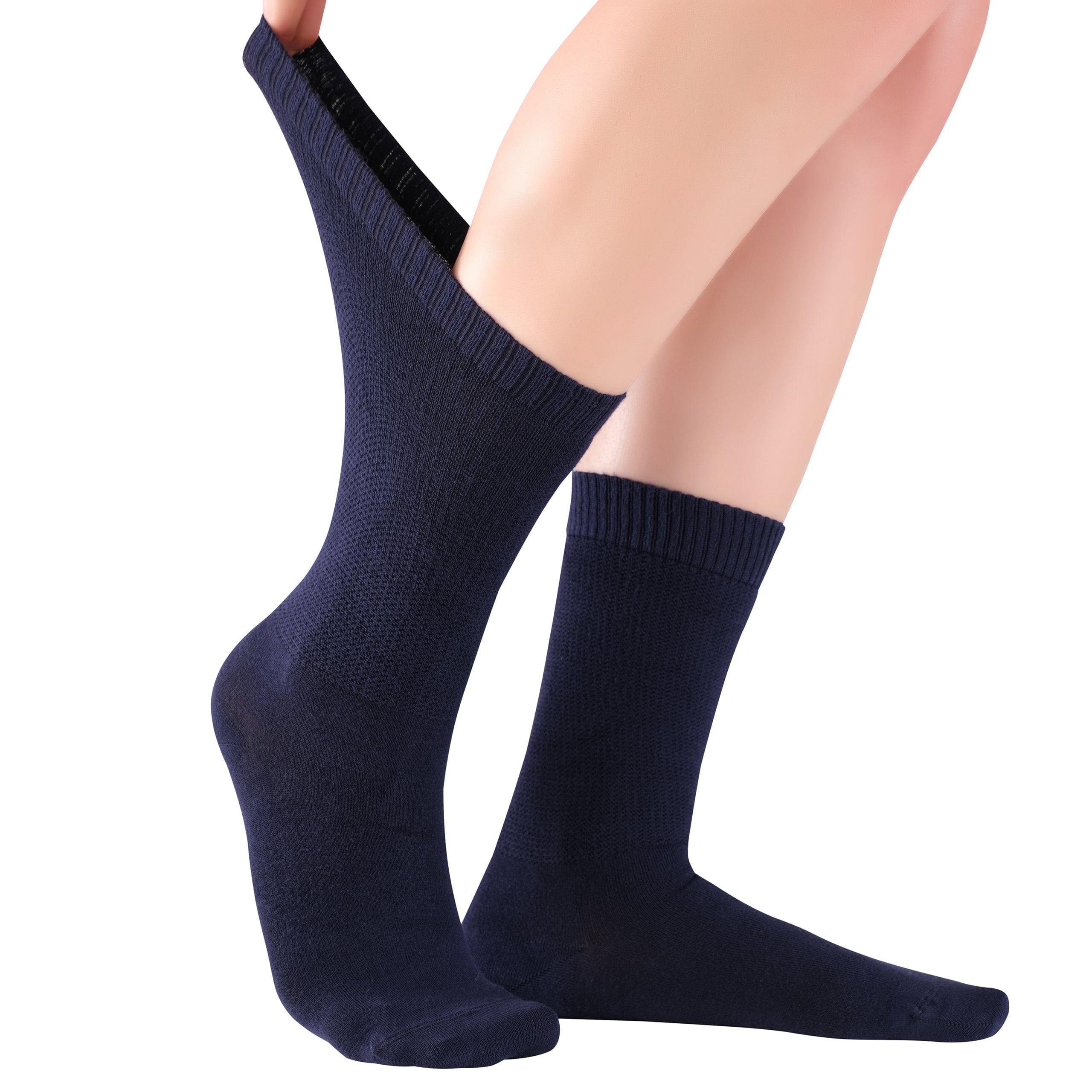 ELYFER Women's Thin Bamboo Diabetic Crew Socks - 4 Pairs, Wide Loose ...