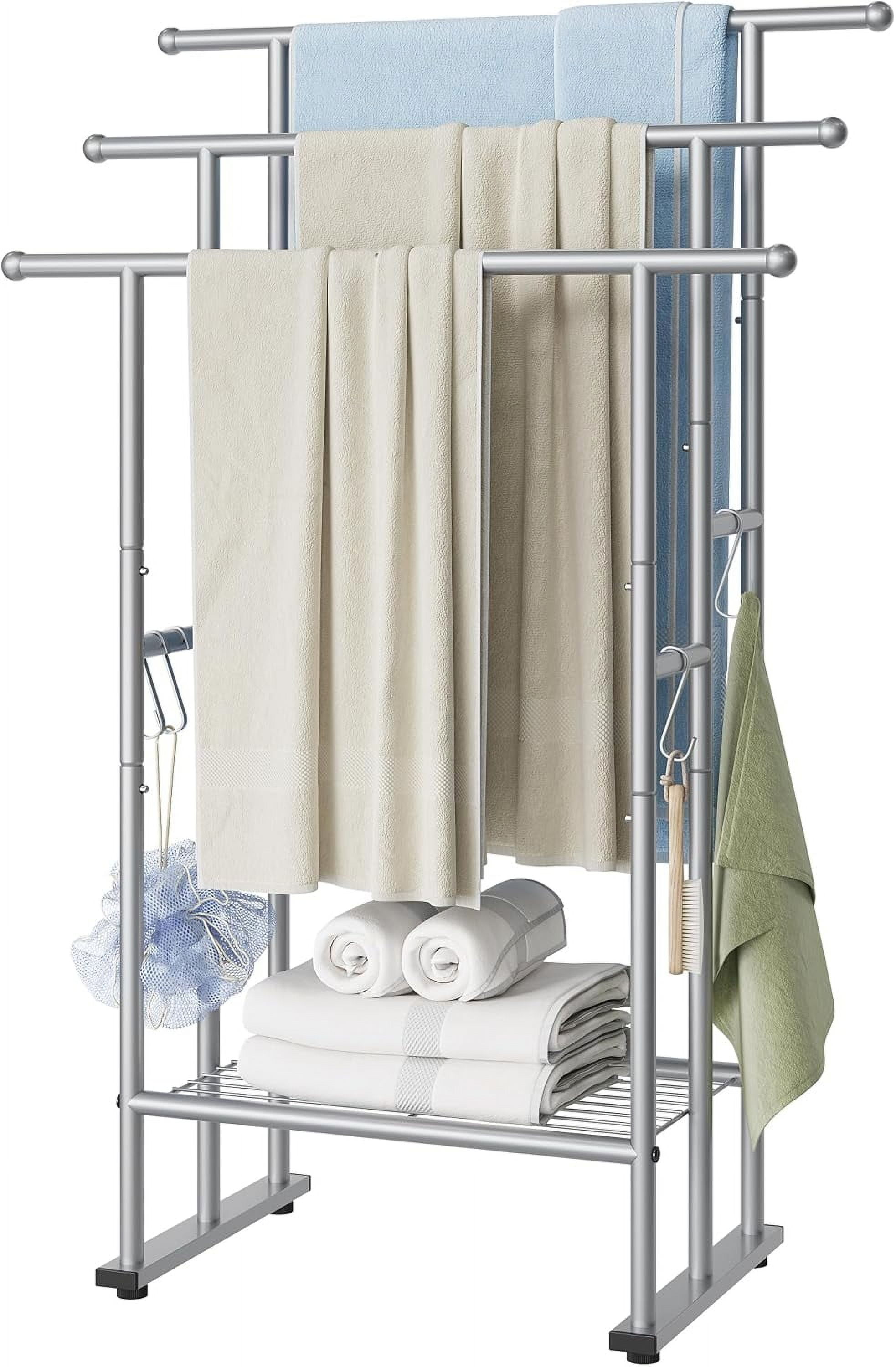 ELYKEN 3 Tier Standing Towel Rack, 40'' Tall Towel Drying Rack Outdoor ...