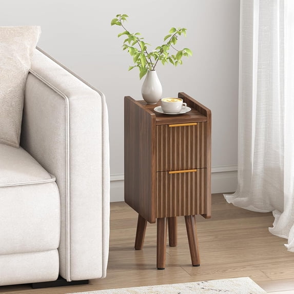 Hanyu 7.9" Narrow Side Table, 20.6" H Fluted Nightstand with Drawers ...