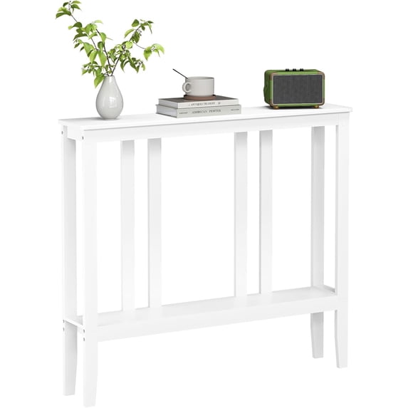 ELYKEN Bamboo 2-Tier Narrow Console Table, 36.2" Long Slim Sofa Table ...