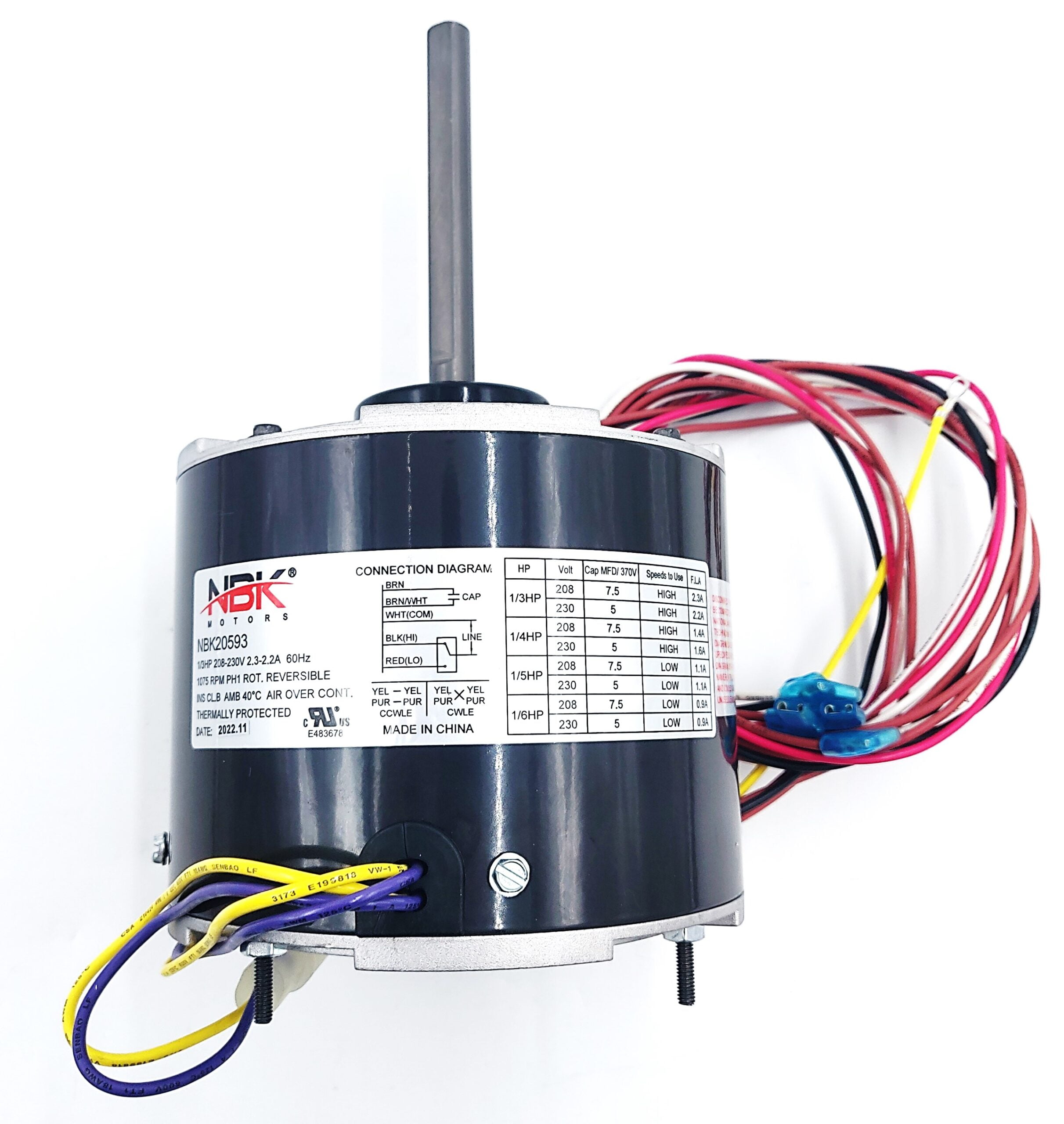 EM3465 CONDENSER MOTOR 208-230V 1075RPM 1/6-1/3HP - EXACT FIT FOR ...