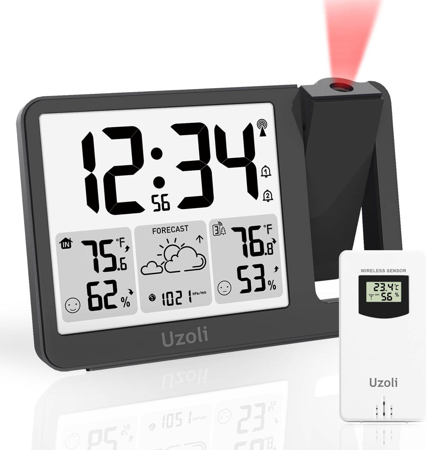 EM3539E Projection Alarm Clock, WWVB Atomic Projector Clock for Bedroom ...