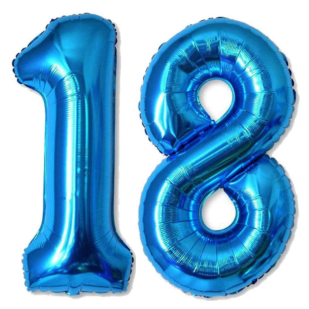 EMAAN 42 inch Blue Jumbo 18 Number H2FSDBalloons Big Foil Mylar ...