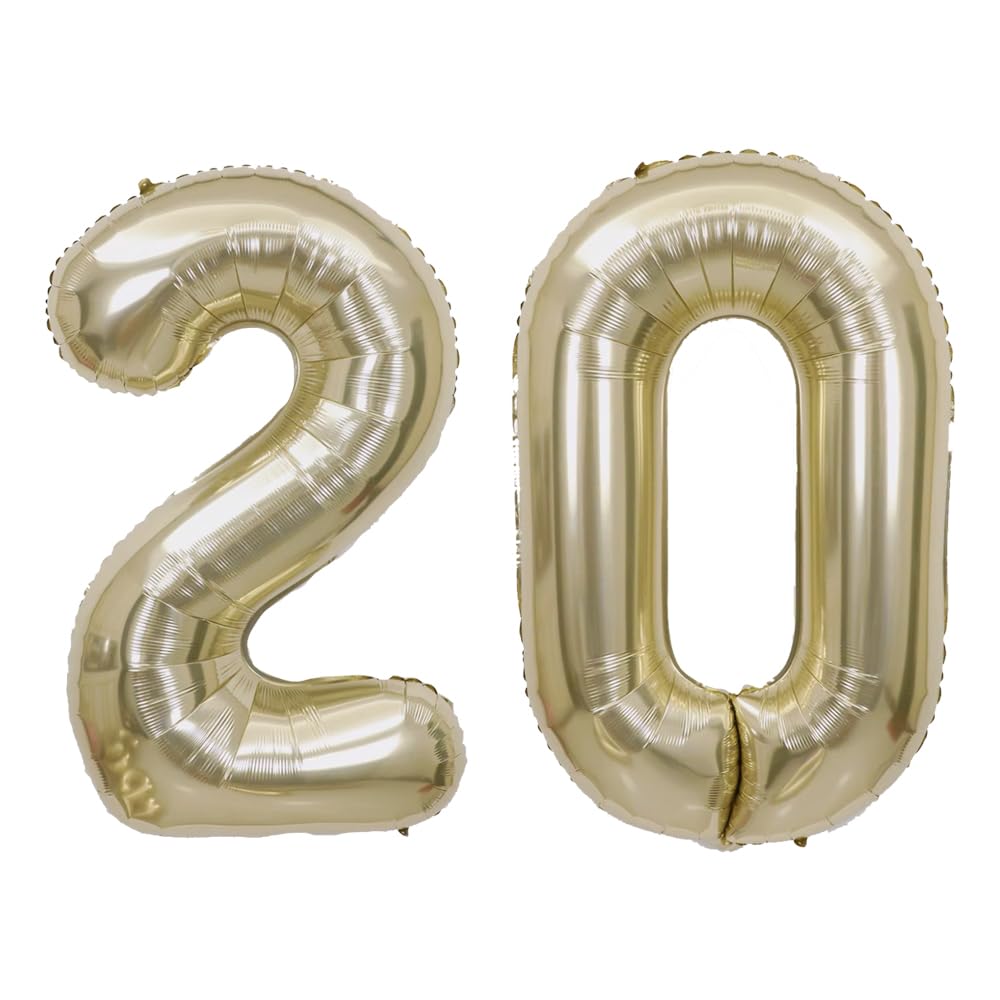 EMAAN Light Gold Number CI30 20 Balloons, 20th Birthday and Anniversary ...