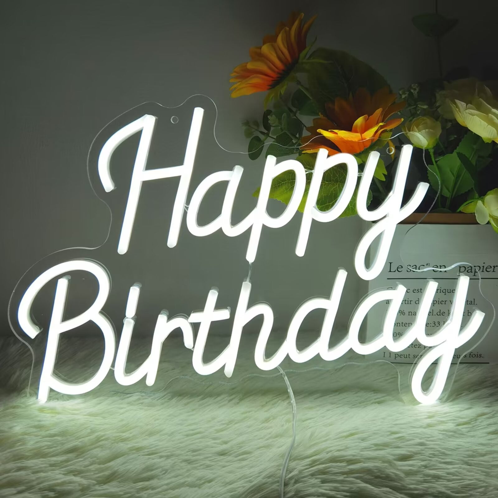 EMANNON Dimmable 17x12 Inch LED Cool White Happy Birthday Neon Sign ...