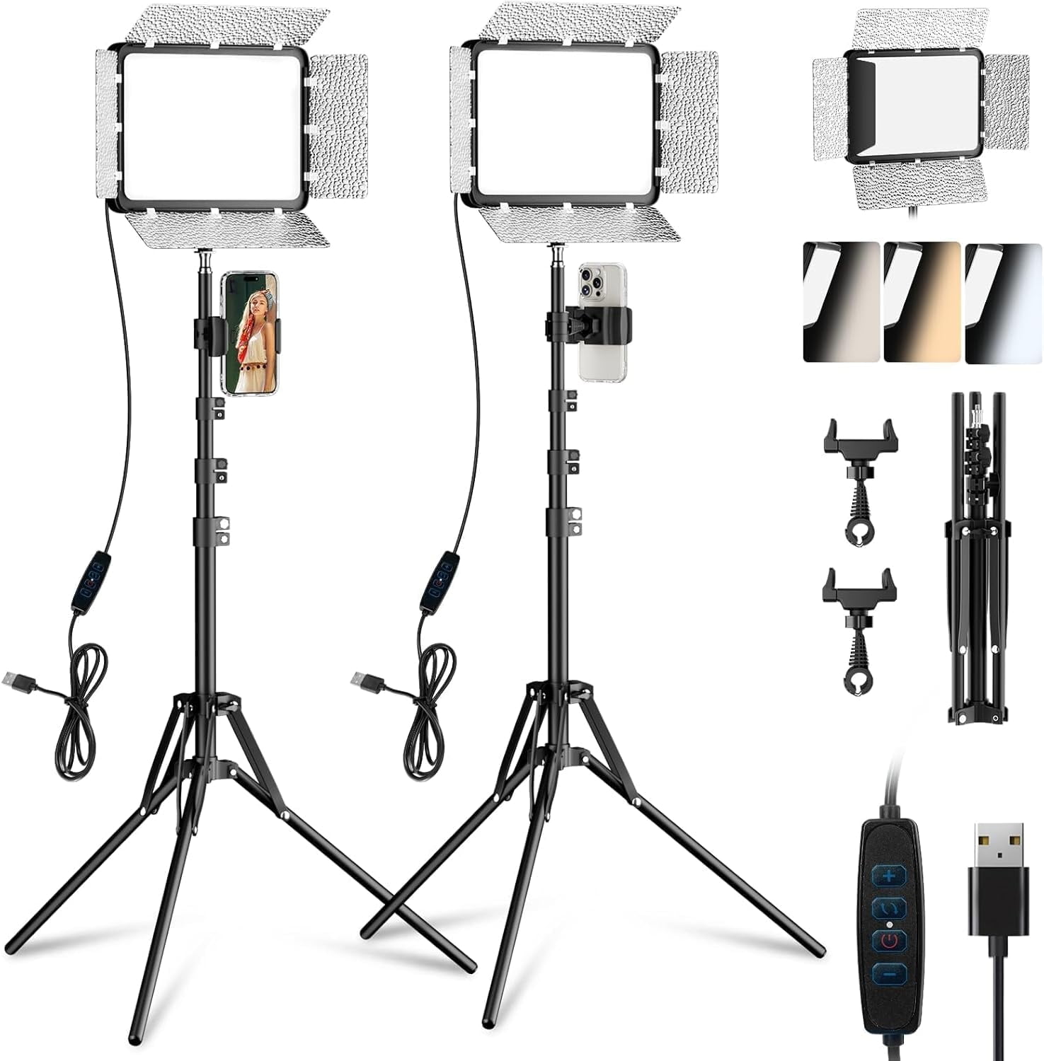 EMART LED Photo Light Kit 2 Pack, Studio Light with 60'' Tripod & Phone ...
