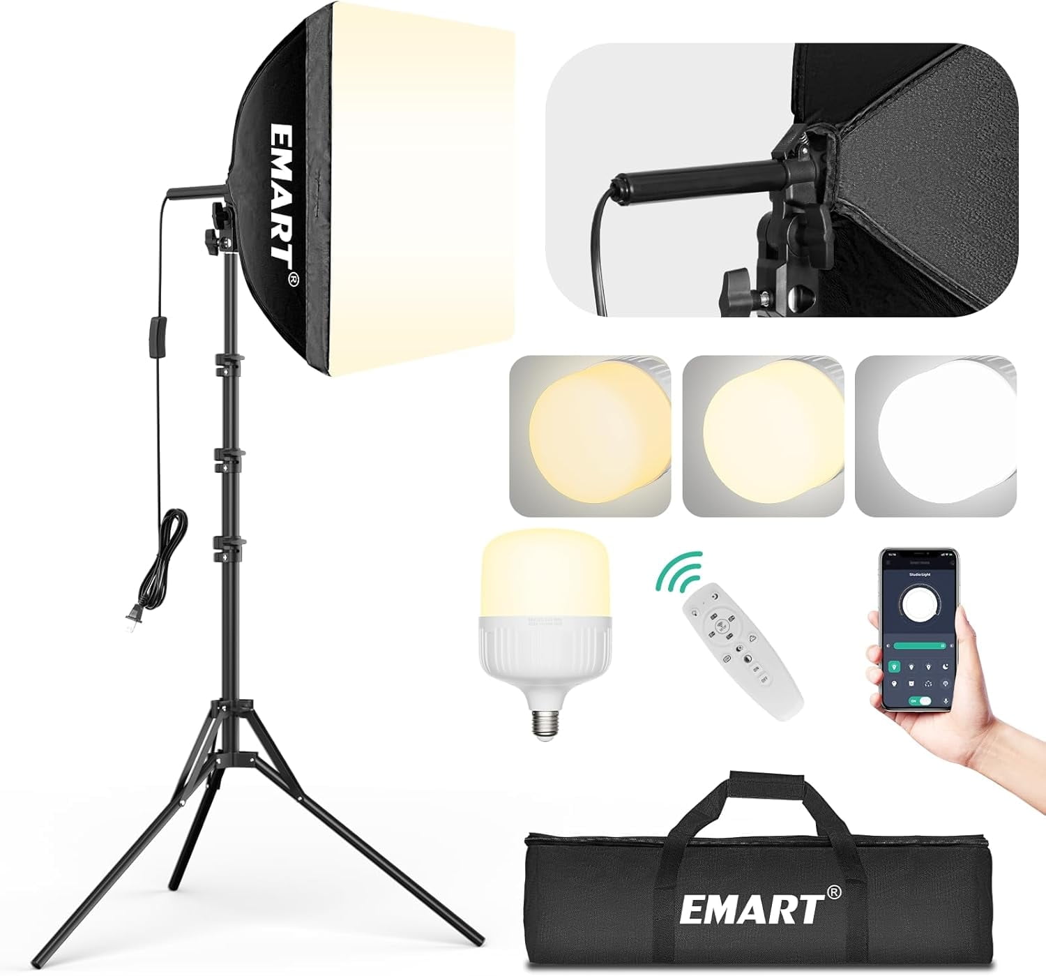 EMART Softbox Photography Lighting Kit, 16"x16" Pull Soft Box, 50W ...