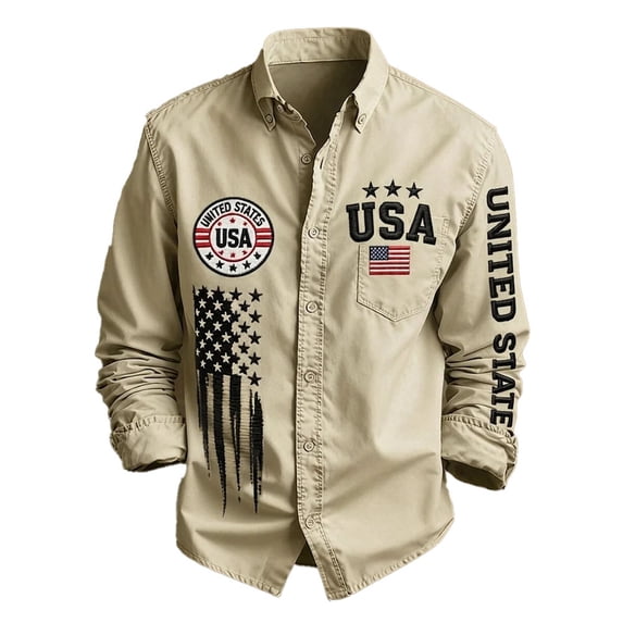 EMAUUA Men's Collared Long Sleeve Shirt, 4th of July Chest Print Top ...